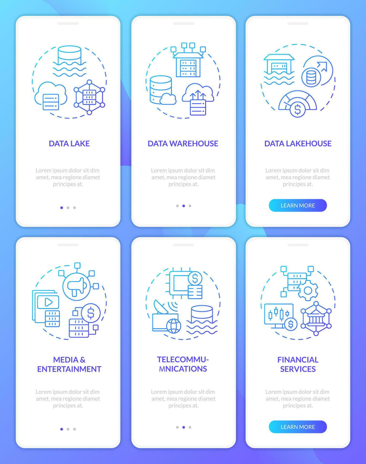 Data Lake Blue Gradient Mobile App Screens Storage Usage Industries