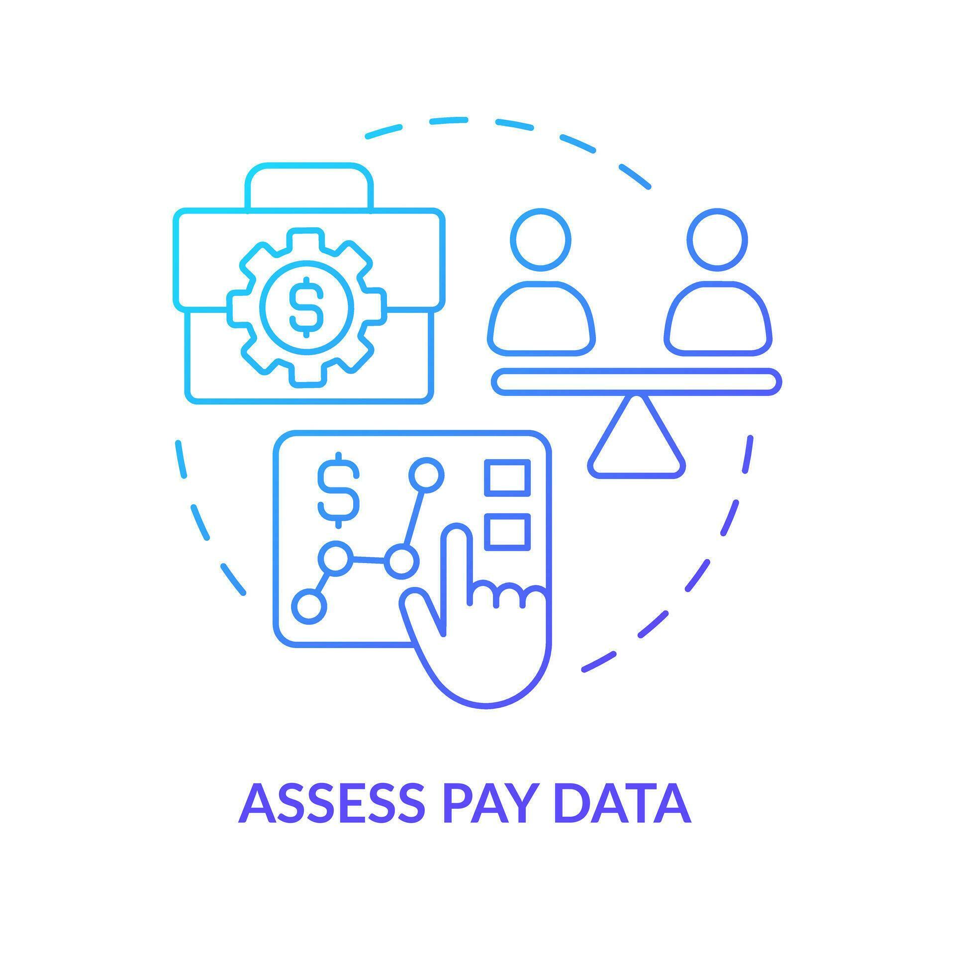 Assess pay data blue gradient concept icon. Equity in workplace. Making DEI efforts effective ...