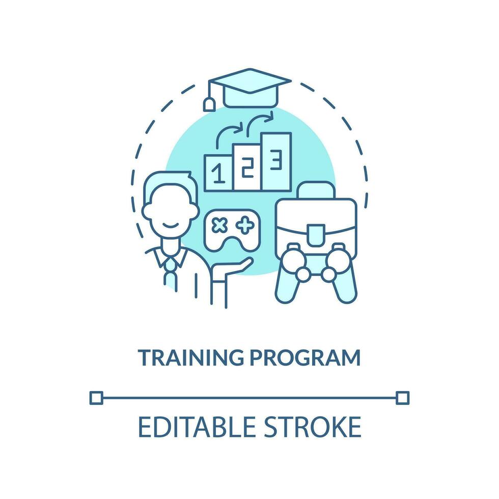 Training program turquoise concept icon. Workers education. Gamification in workplace abstract ...