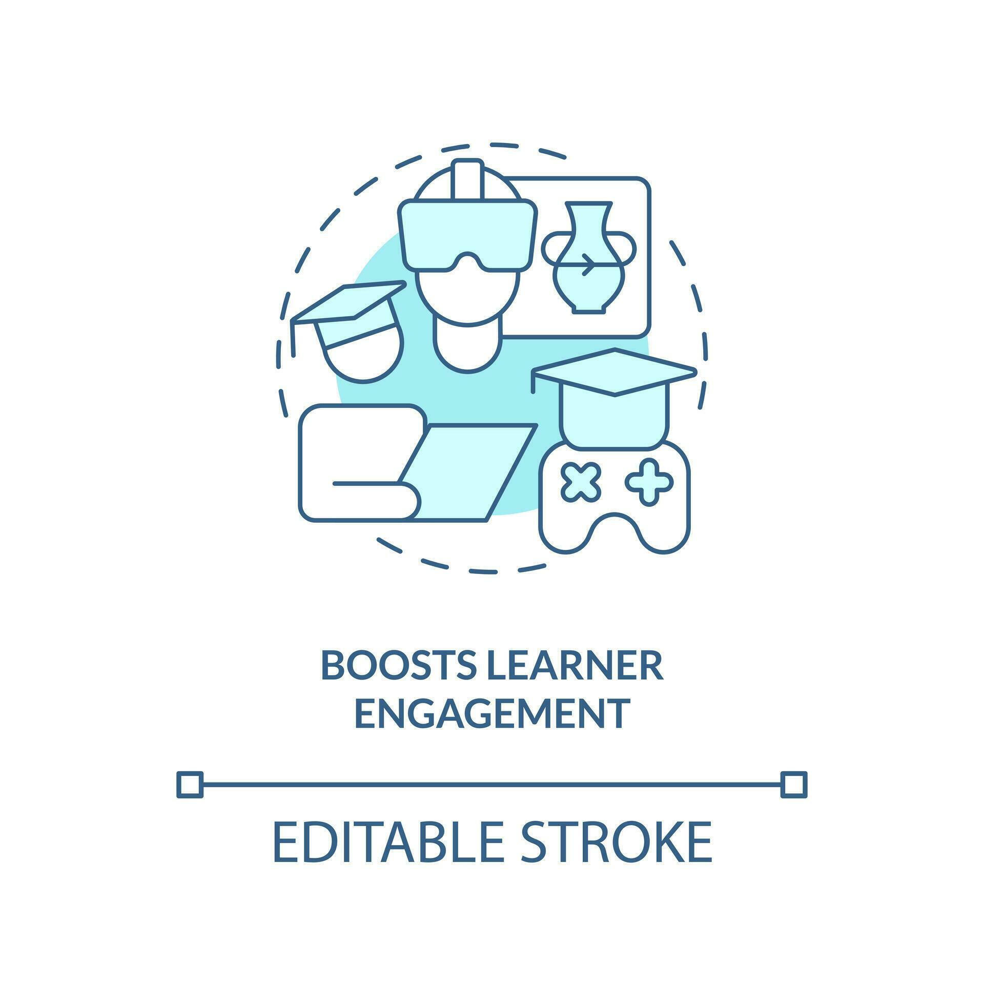 Boost learner engagement turquoise concept icon. Gamification benefits in e learning abstract ...