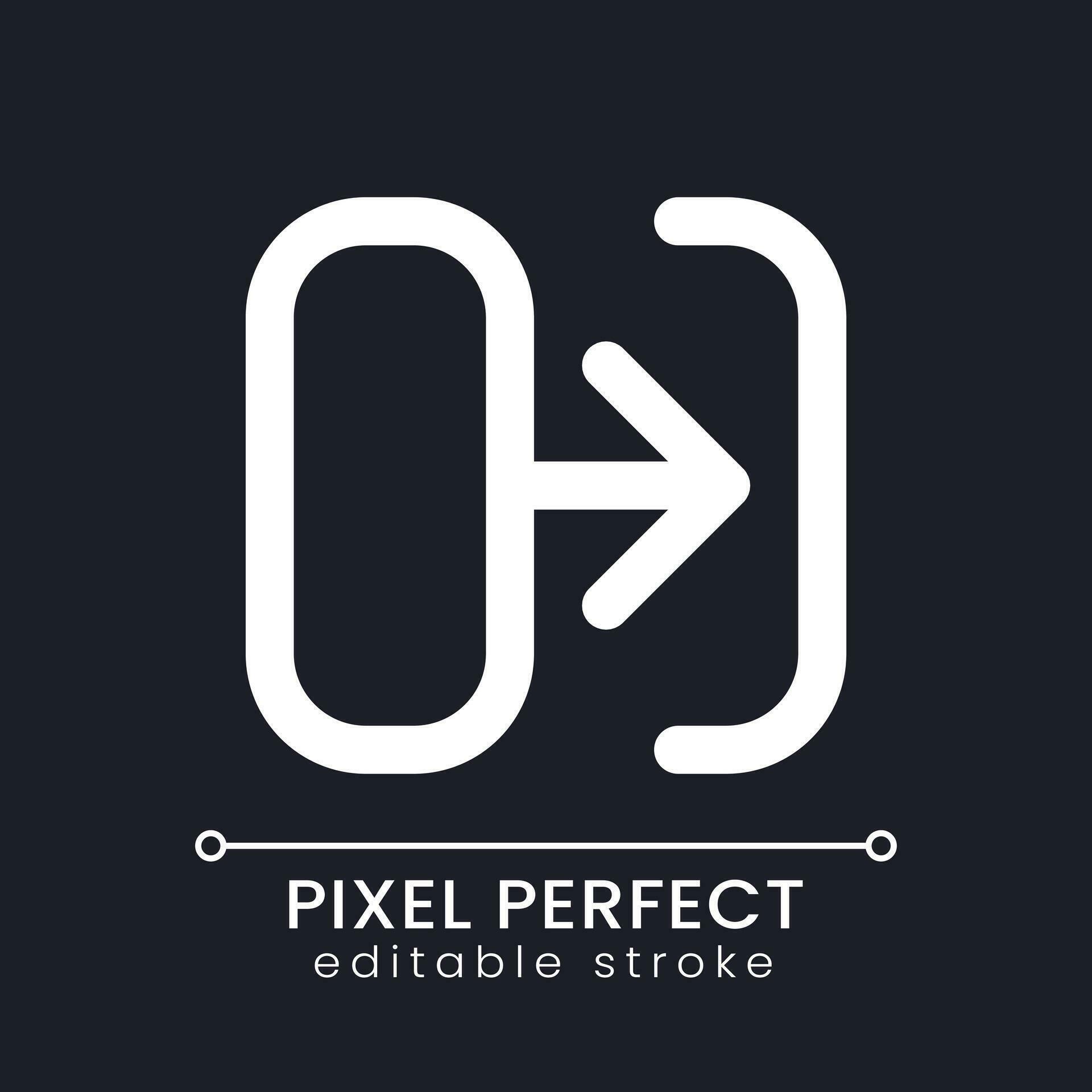 Transition pixel perfect white linear ui icon for dark theme. Connect shots in video footage ...