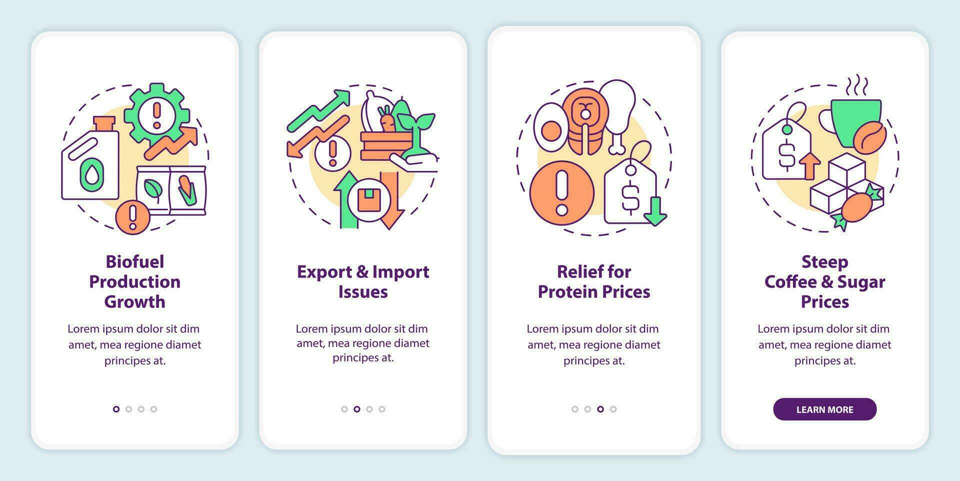 Farming Issues Onboarding Mobile App Screen Agriculture Challenges Walkthrough 4 Steps Editable