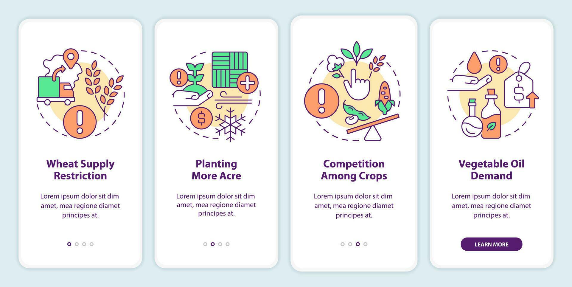 Agriculture Problems Onboarding Mobile App Screen Farm Challenges Walkthrough 4 Steps Editable