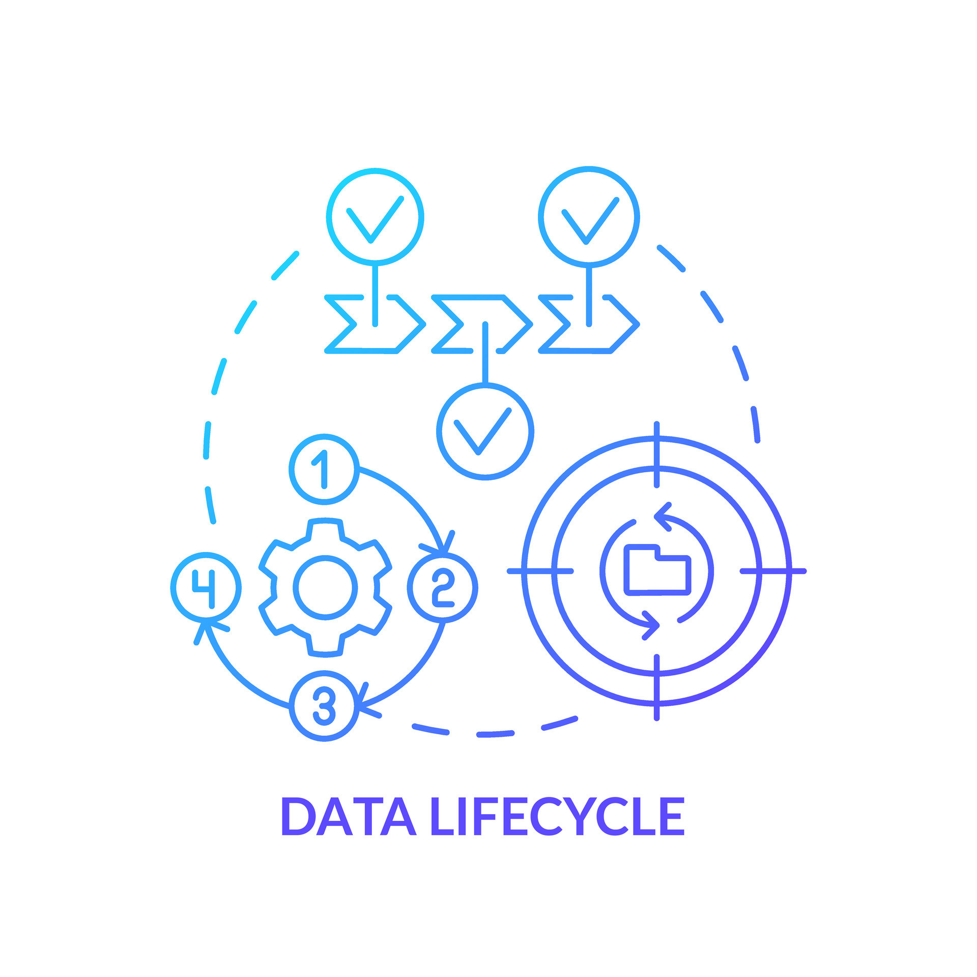 Data lifecycle blue gradient concept icon. Information usage stages ...