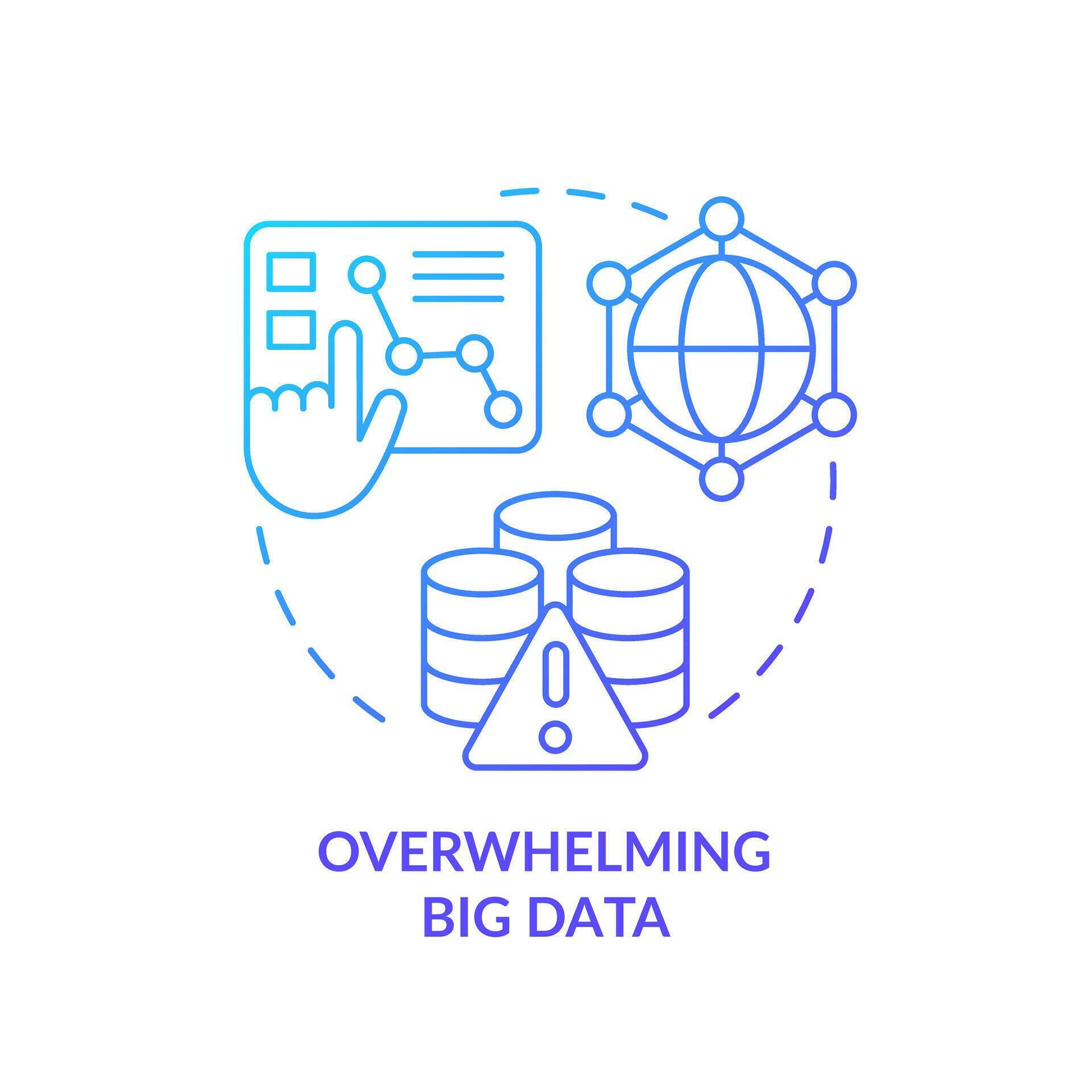 Overwhelm big data blue gradient concept icon. Digital storage overload ...