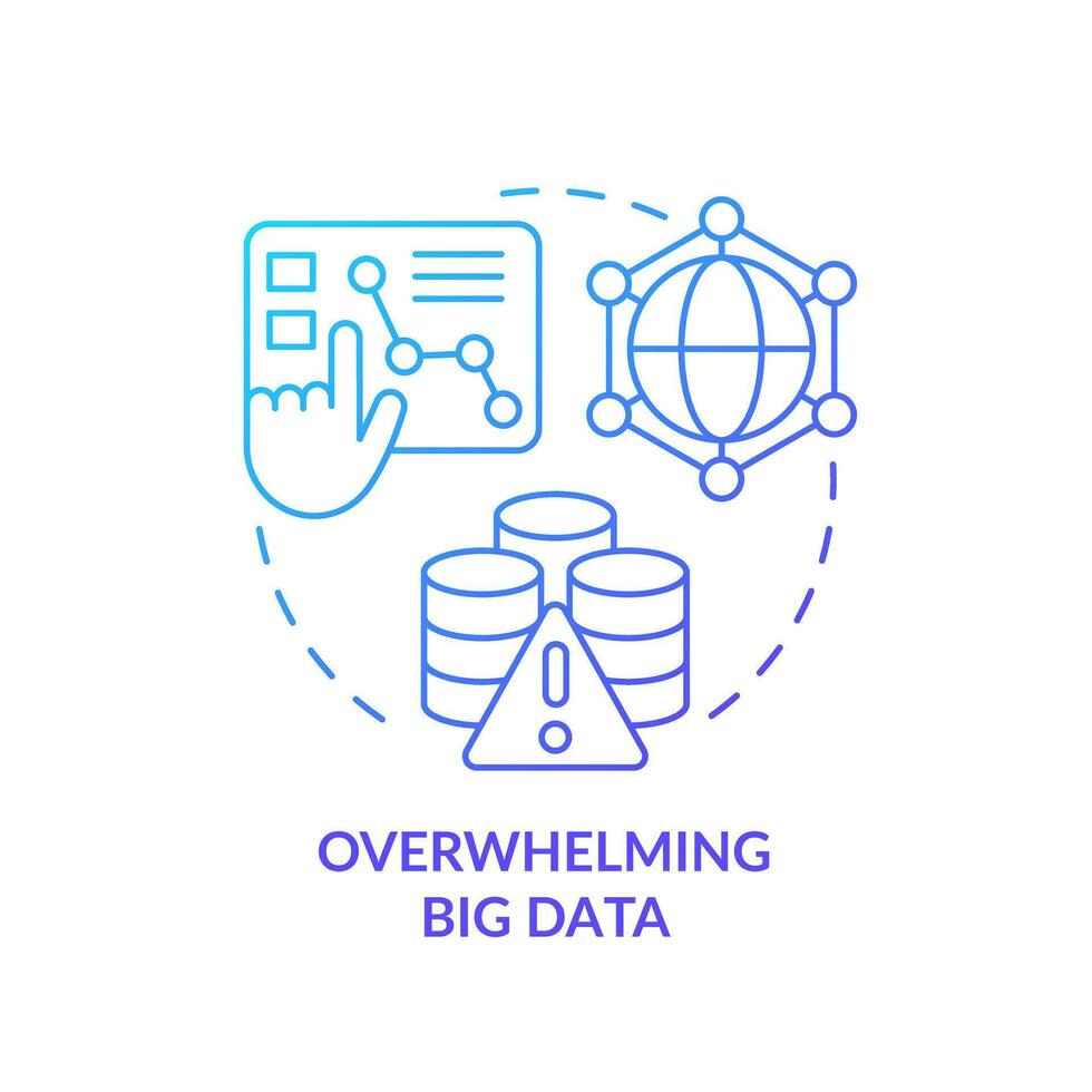 Overwhelm big data blue gradient concept icon. Digital storage overload. Full database. Massive ...