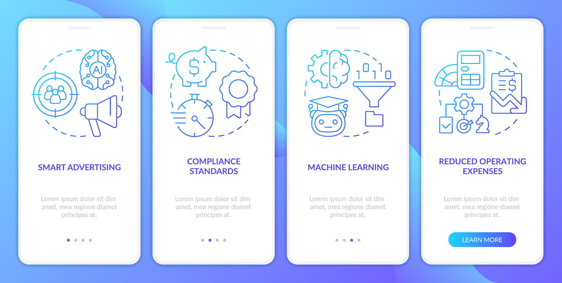 Pros Of Information Regulations Blue Gradient Onboarding Mobile App