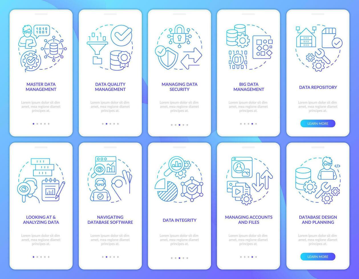 Info optimization process blue gradient onboarding mobile app screen ...