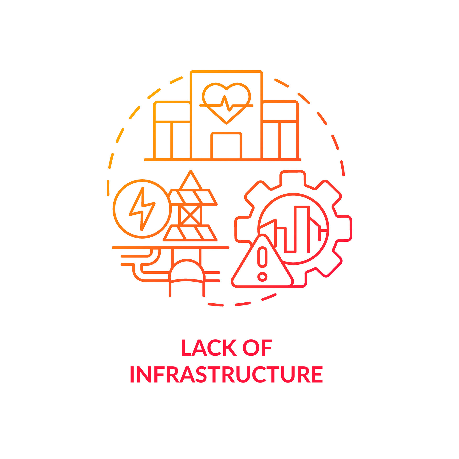 Lack of infrastructure red gradient concept icon. Inclusive development ... Lack of infrastructure red gradient concept icon. Inclusive development ...