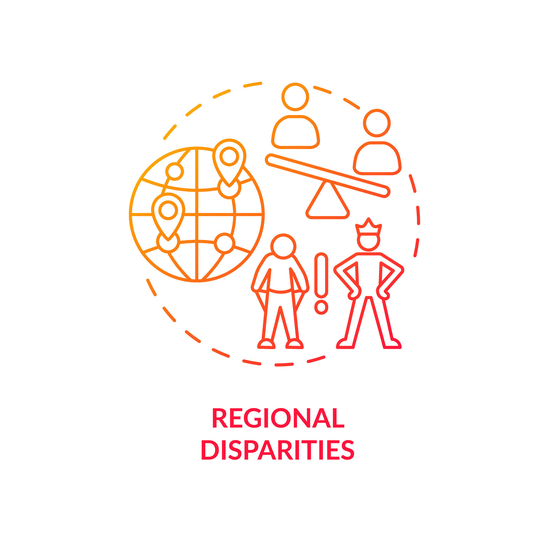 Regional disparities red gradient concept icon. Social injustice ...