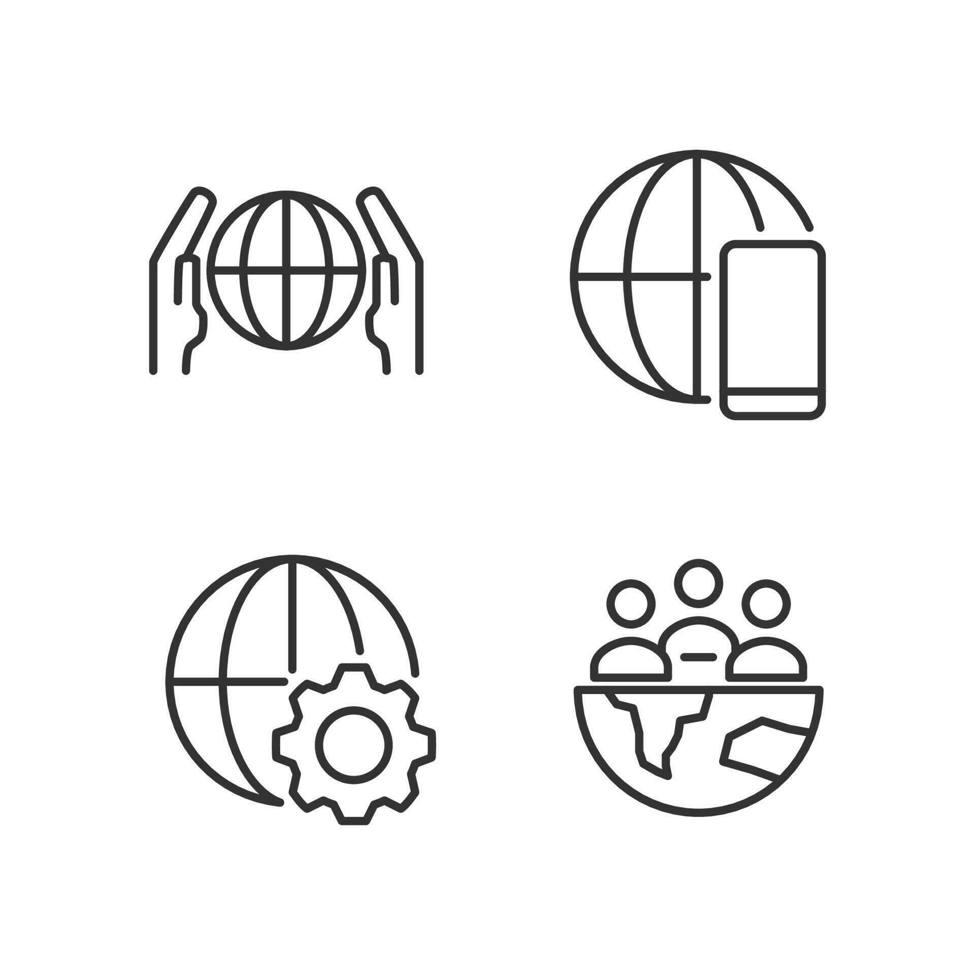Globalization Process Pixel Perfect Linear Icons Set Worldwide Network