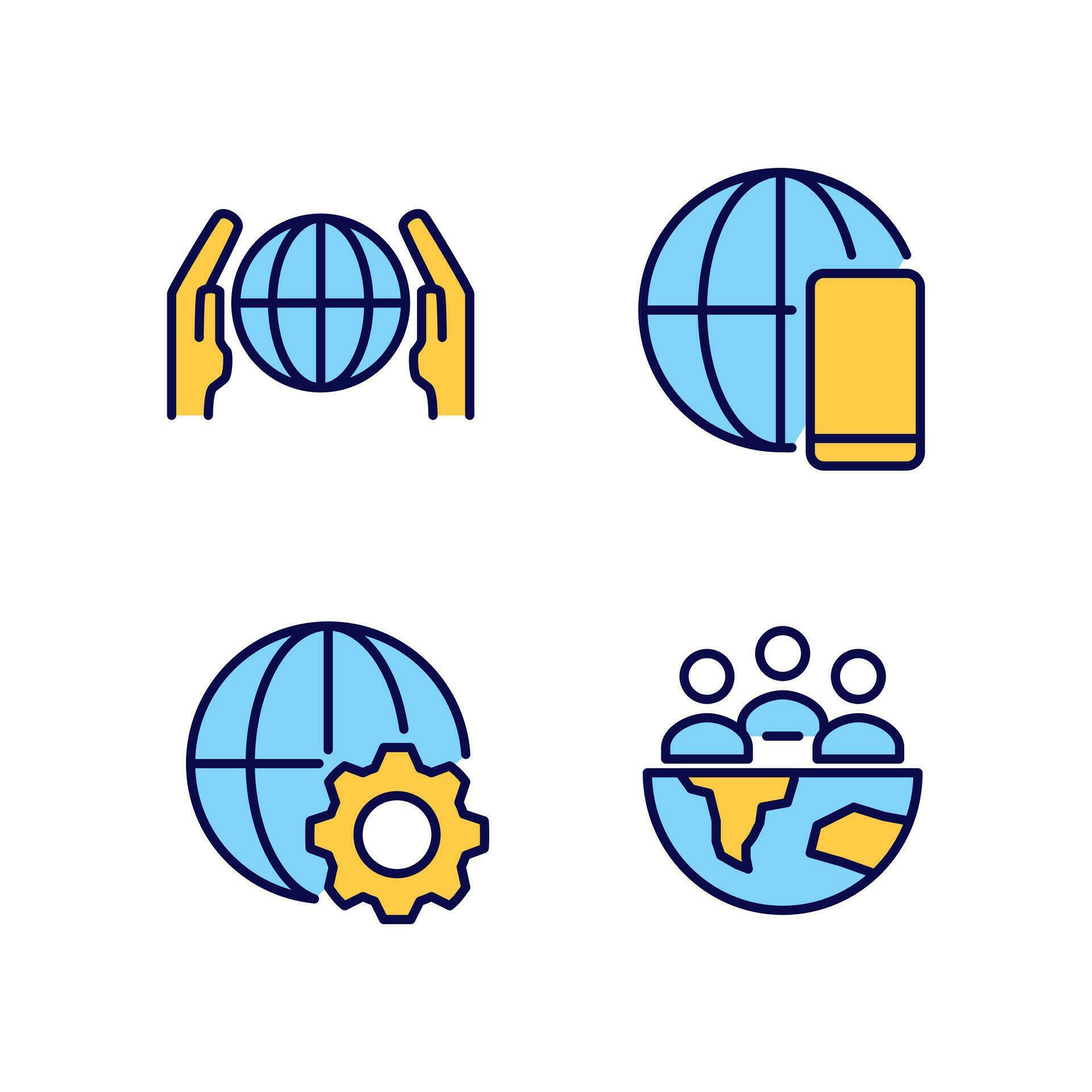 Globalization Process Pixel Perfect Rgb Color Icons Set Worldwide