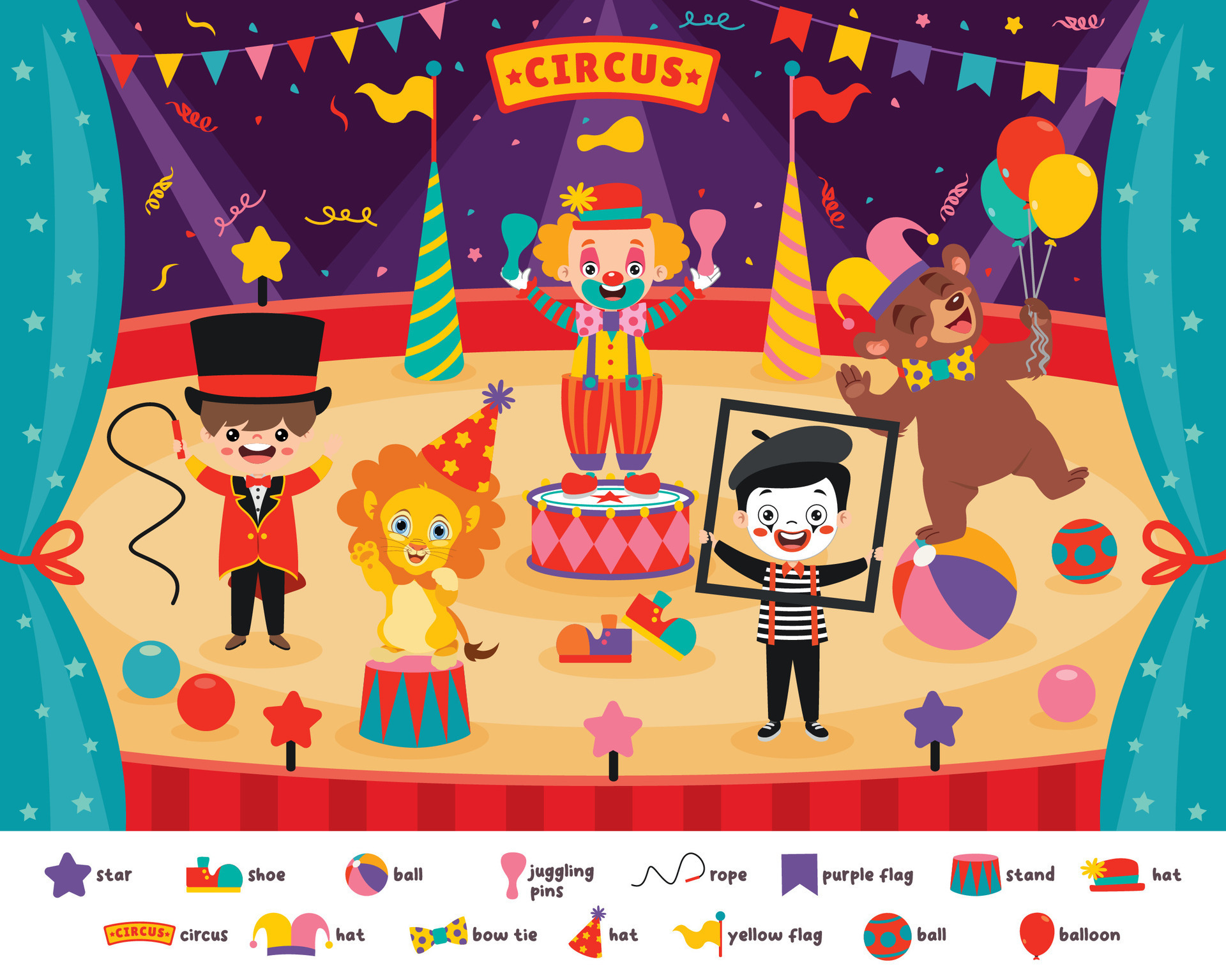 Circus Scene With Cartoon Characters 25768629 Vector Art at Vecteezy