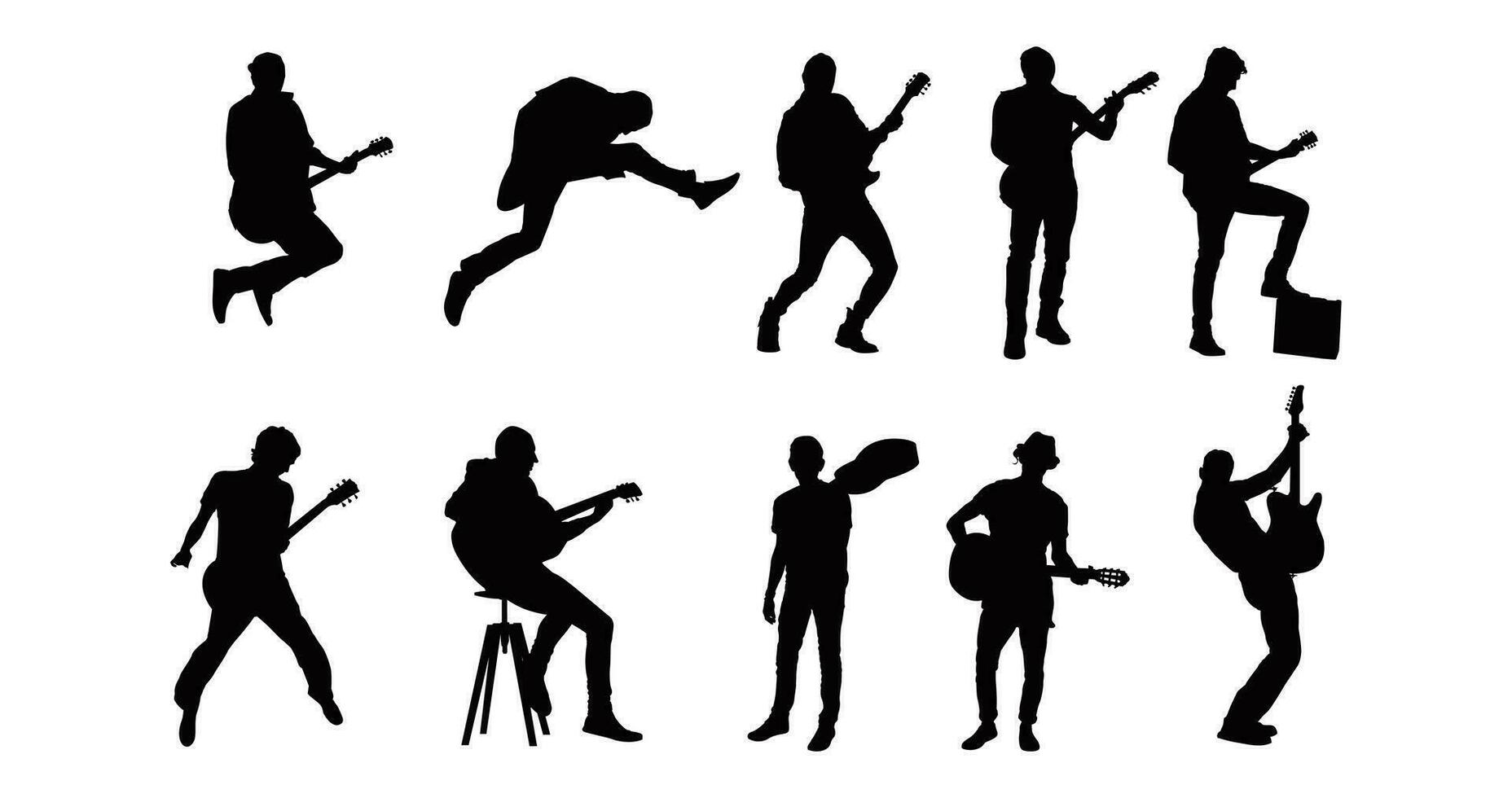 Vector set Silhouette of guitarists poses isolated vector design ... Vector set Silhouette of guitarists poses isolated vector design ...