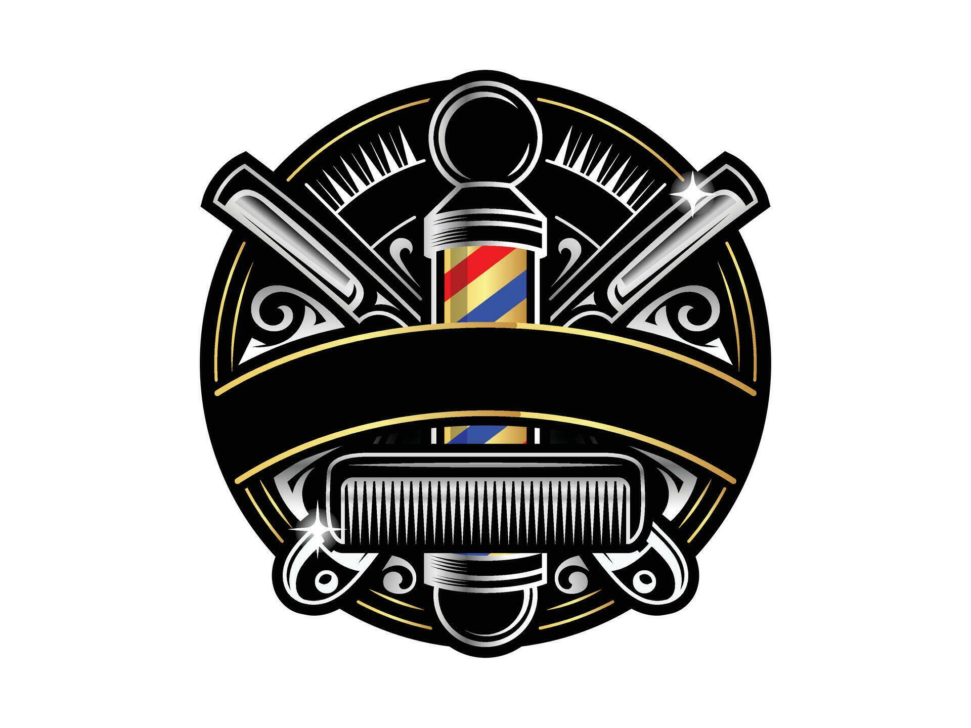 barbershop pole badge logo design icon, gold, white and brown ... barbershop pole badge logo design icon, gold, white and brown ...