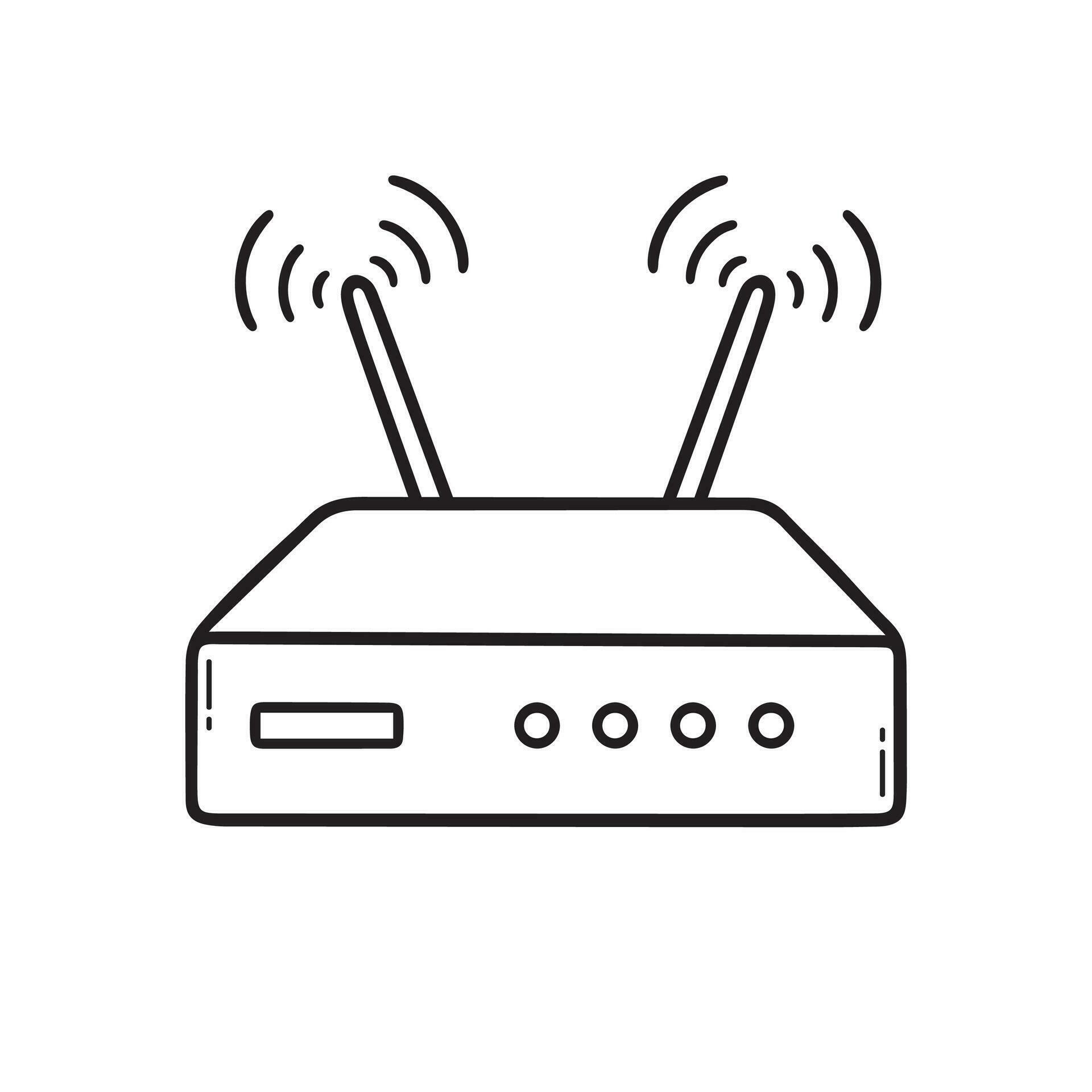 Wi-fi router doodle. Wireless internet router in sketch style. Hand ...