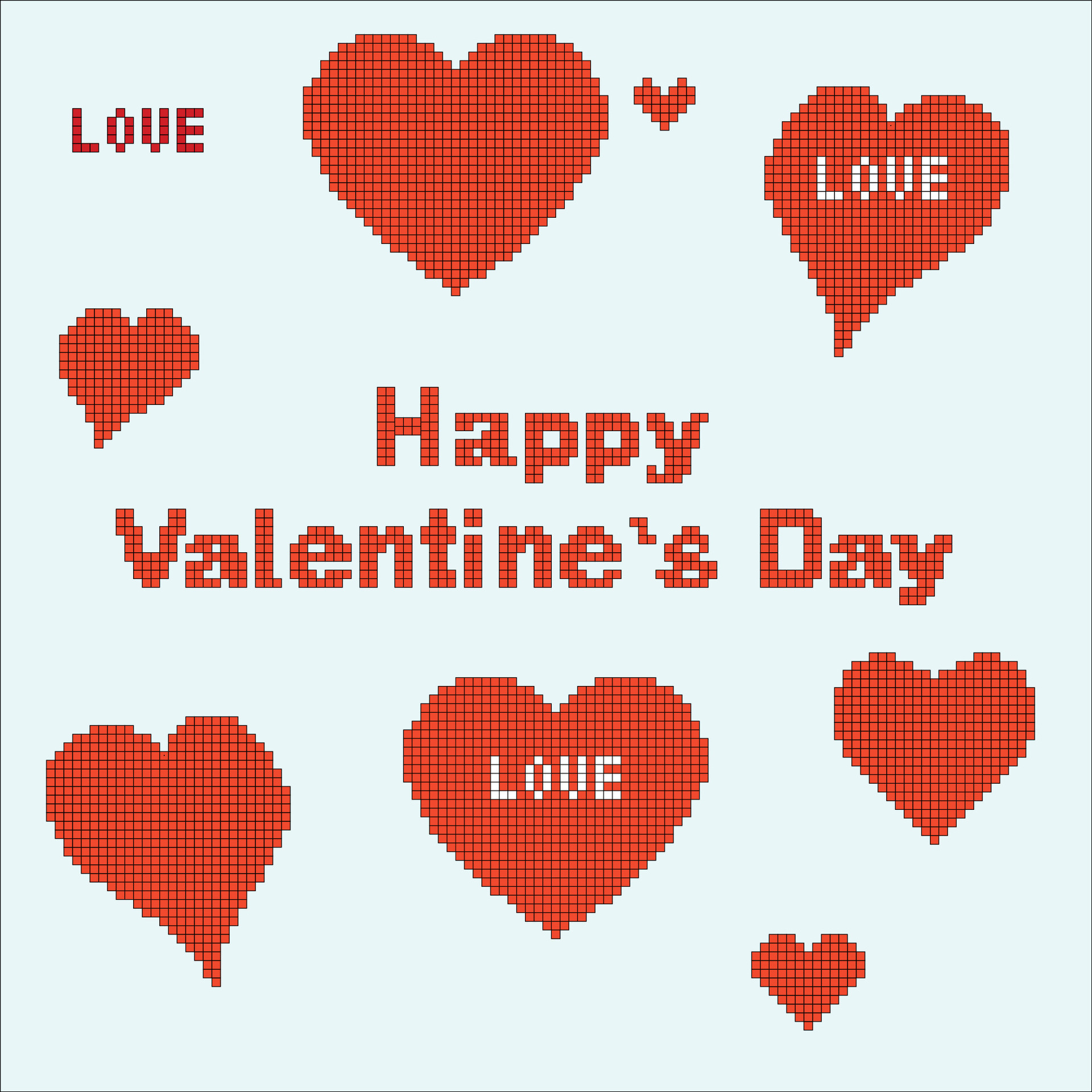 Pixel hearts red pixelated in vector.Letters pixel art happy Valentines ...