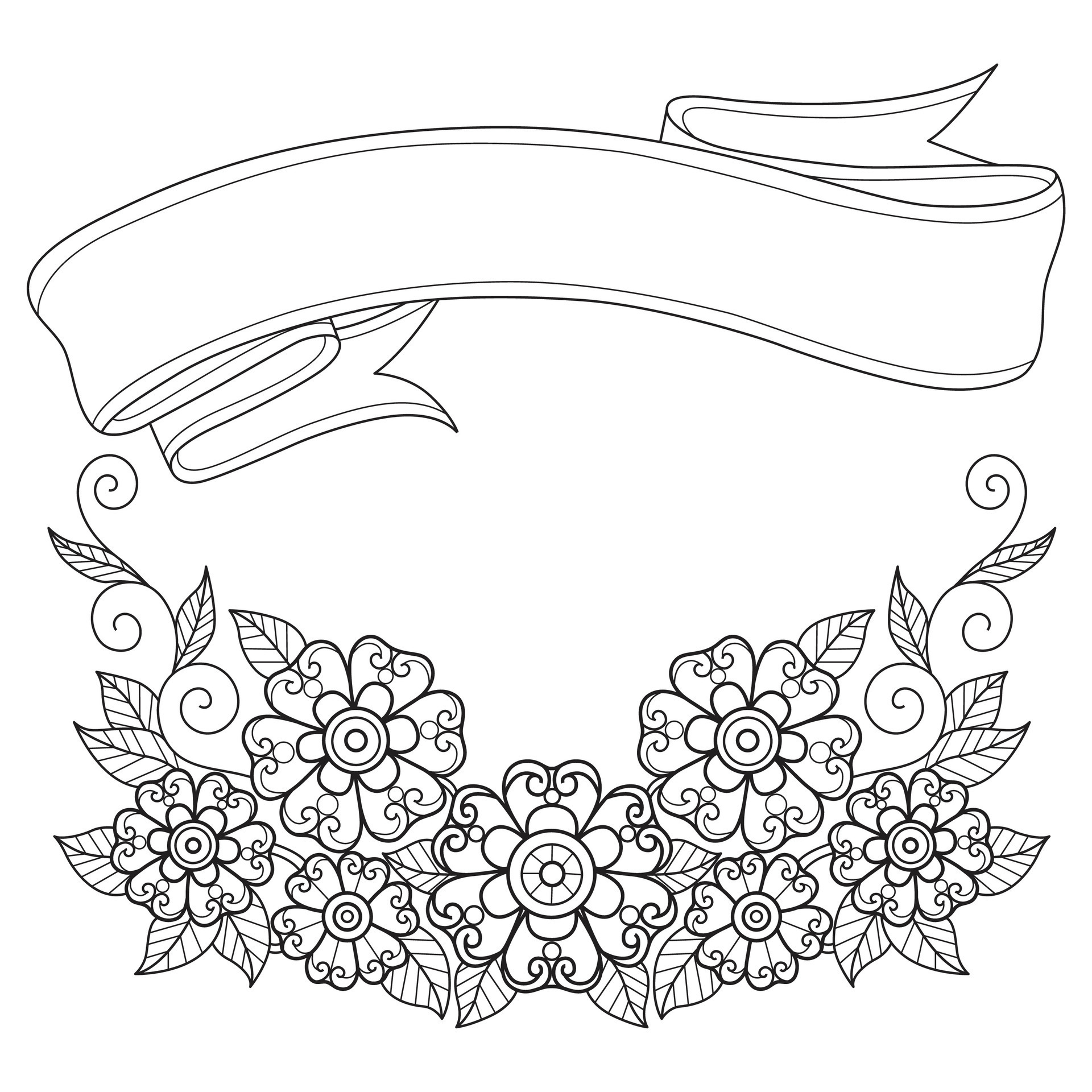 Banners and flowers hand drawn for adult coloring book 25776537 Vector ...