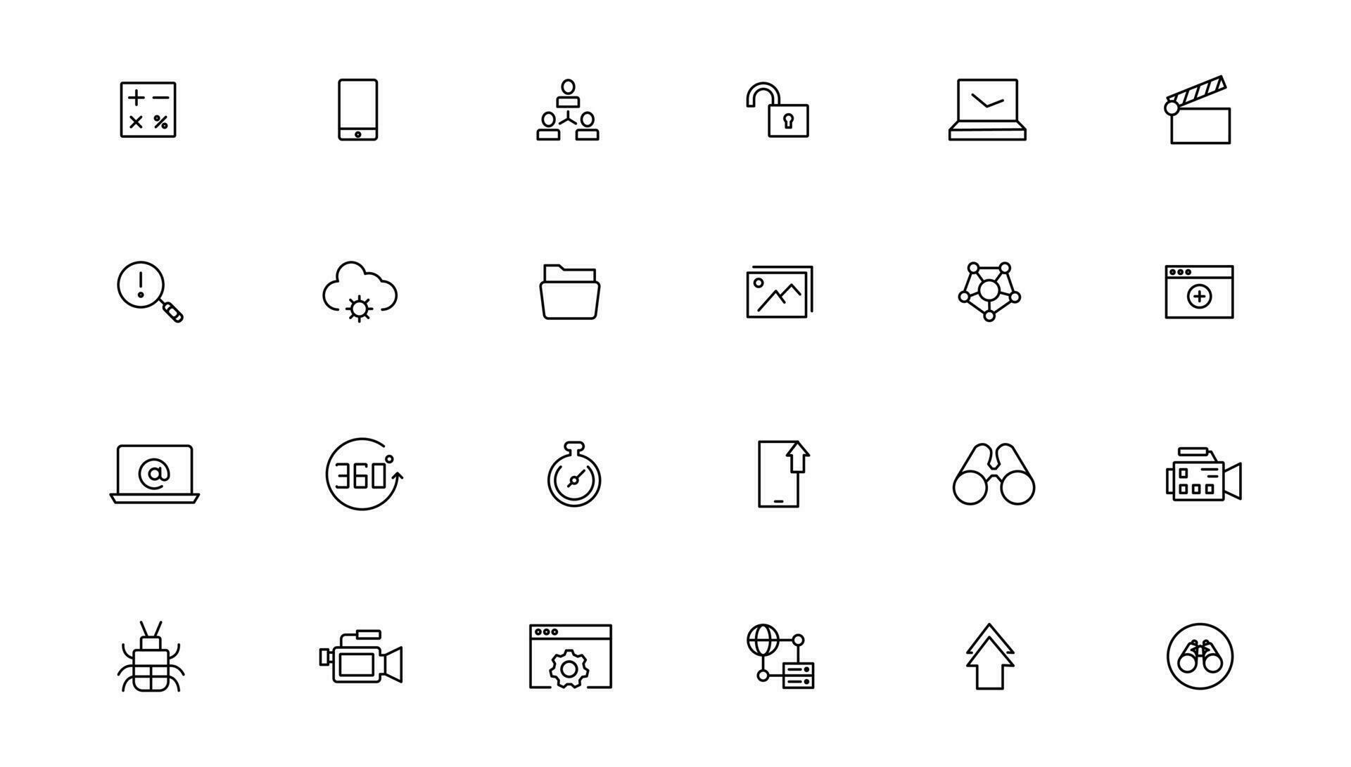 Set of line icons related to data exchange, traffic, files, cloud ...