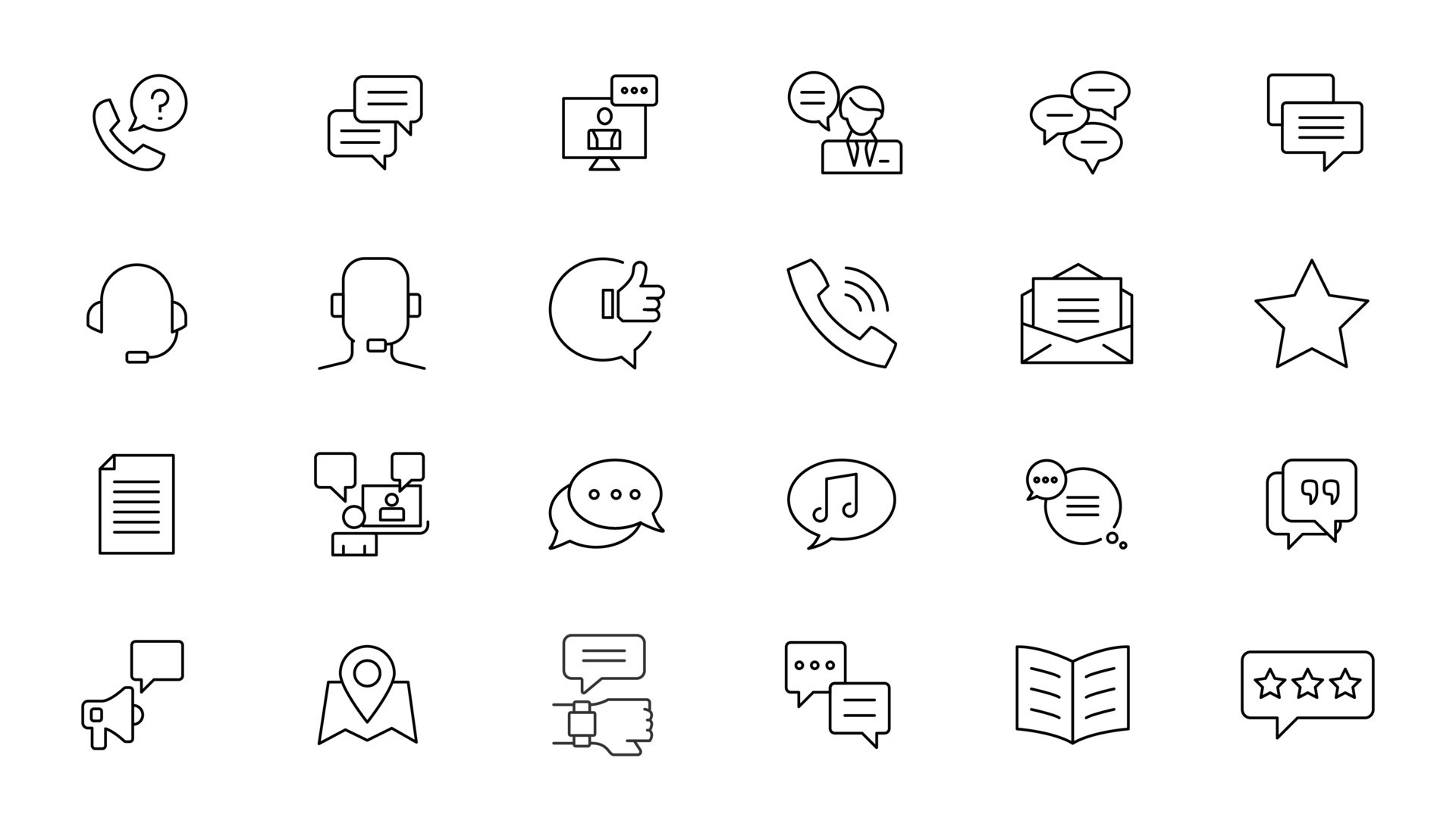 Customer Service And Support Outline Icon Collection Thin Line Set