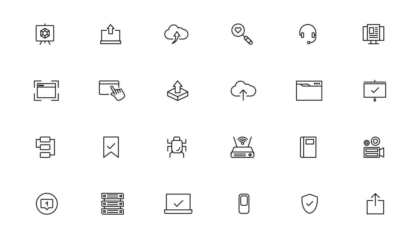 Set of line icons related to data exchange, traffic, files, cloud ...