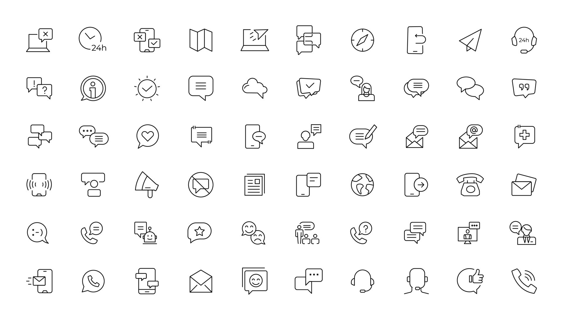 Customer Service And Support Outline Icon Collection Thin Line Set
