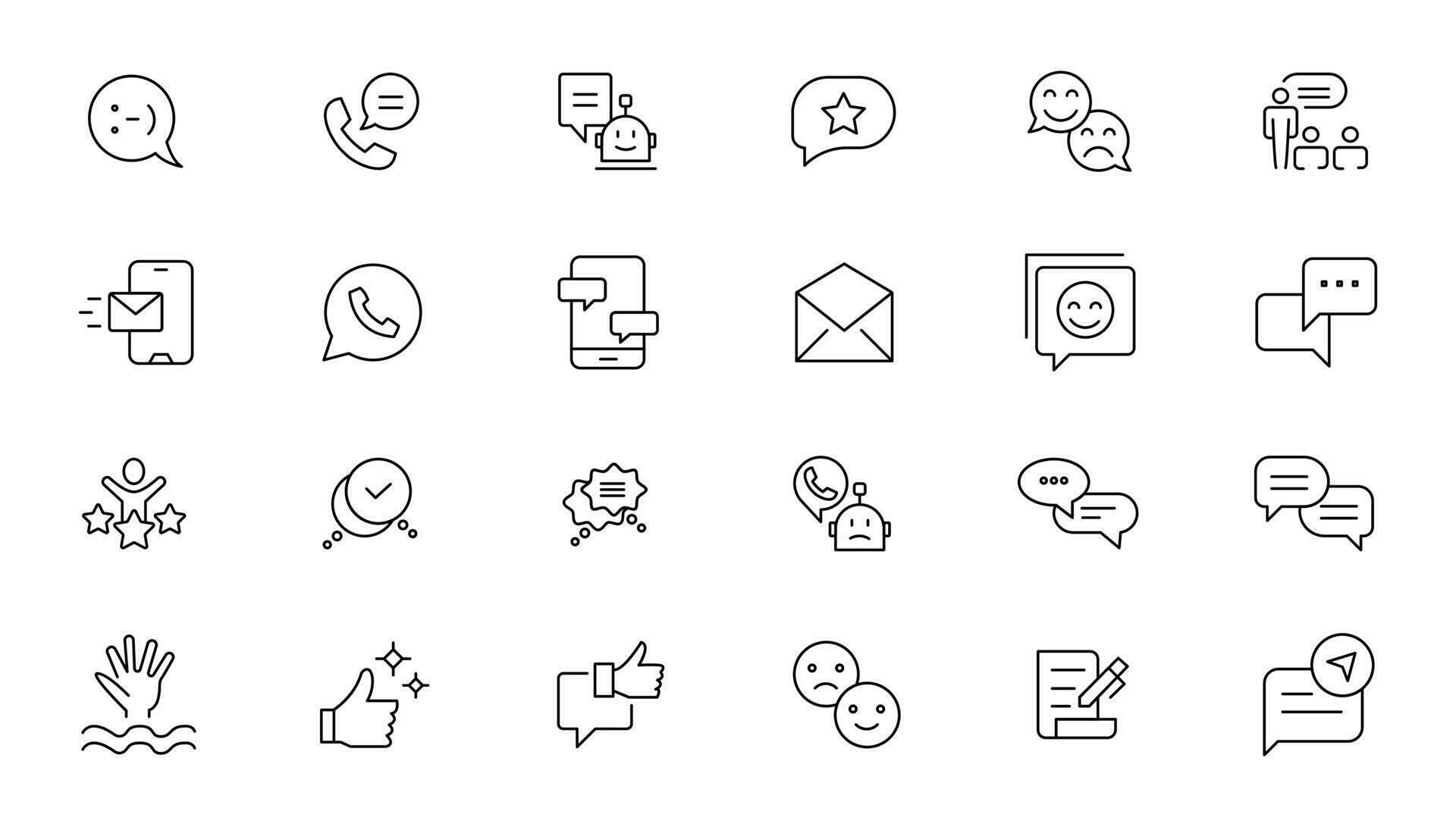 Customer Service And Support Outline Icon Collection Thin Line Set