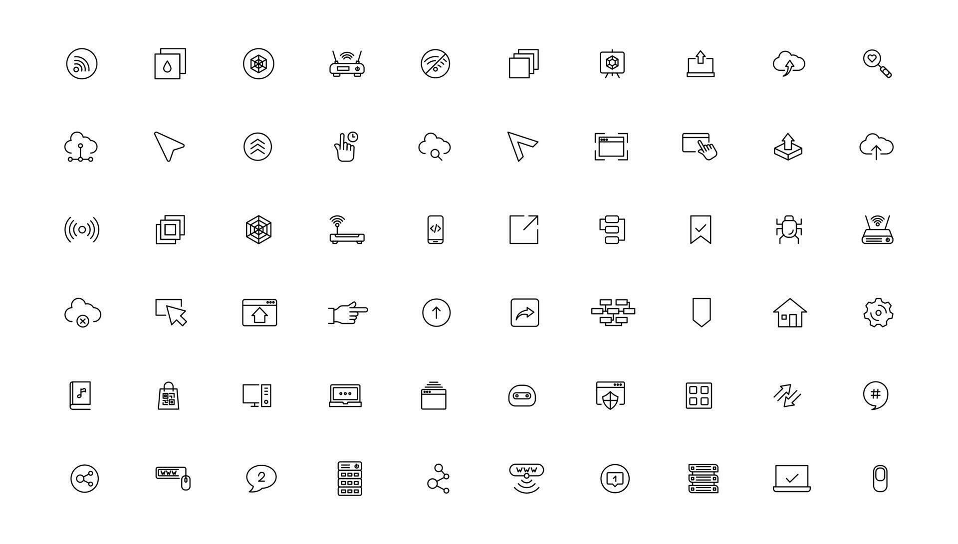 Set of line icons related to data exchange, traffic, files, cloud ...