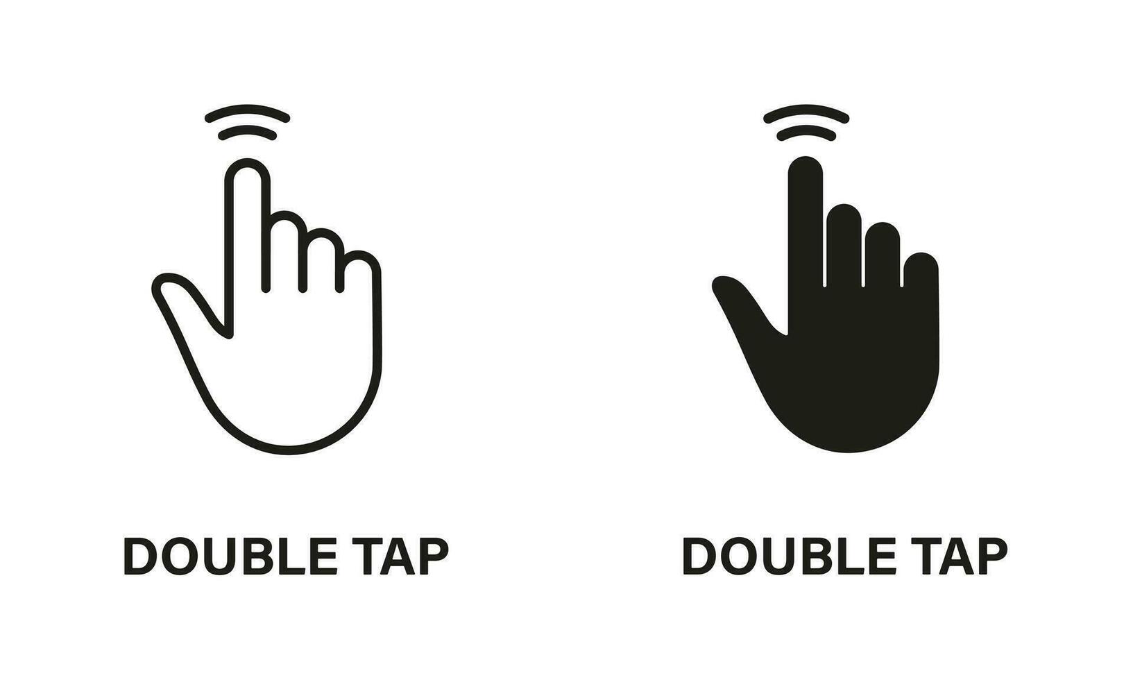 Double Tap Gesture Hand Cursor Of Computer Mouse Line And Silhouette