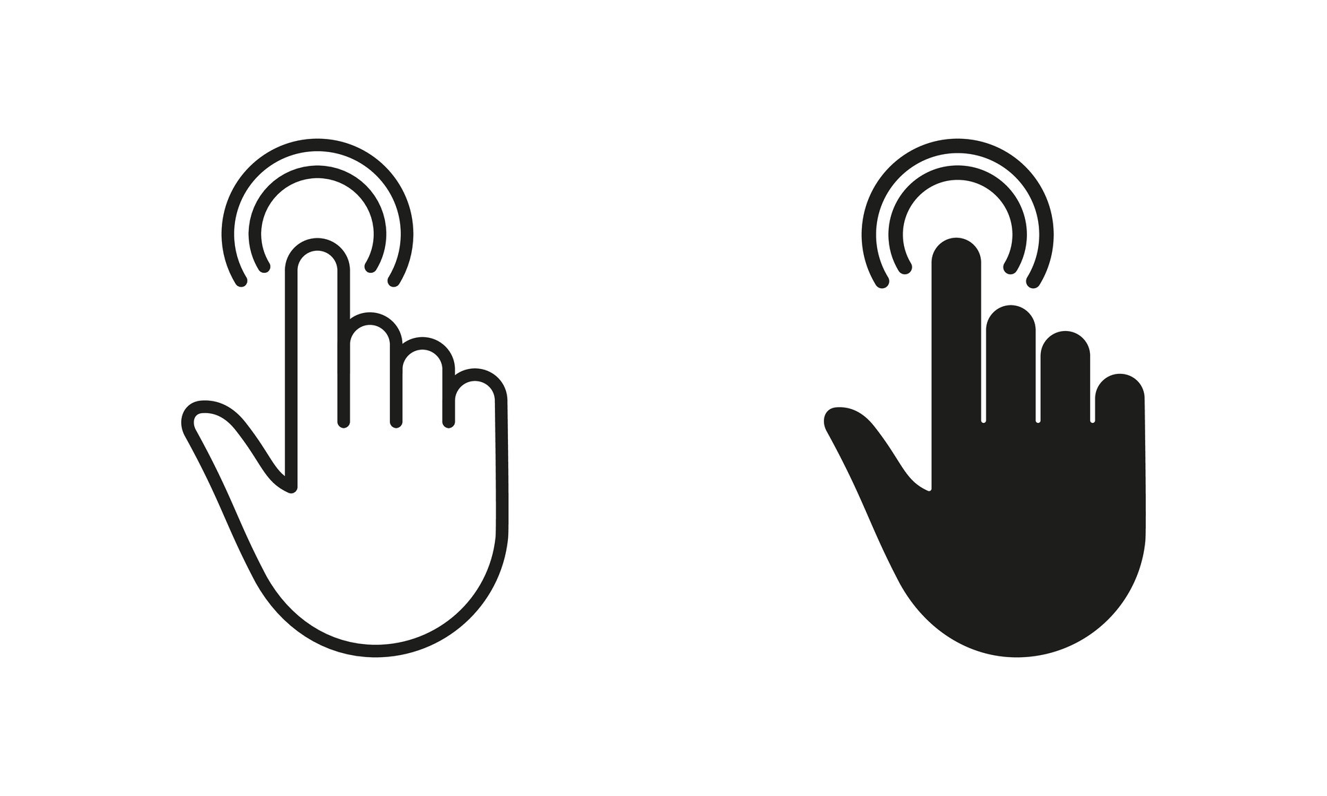 Double Click Gesture Hand Cursor Of Computer Mouse Line And Silhouette Black Icon Set Pointer