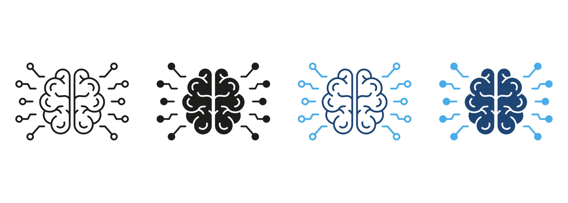 Artificial Intelligence Line And Silhouette Color Icon Set Human Brain