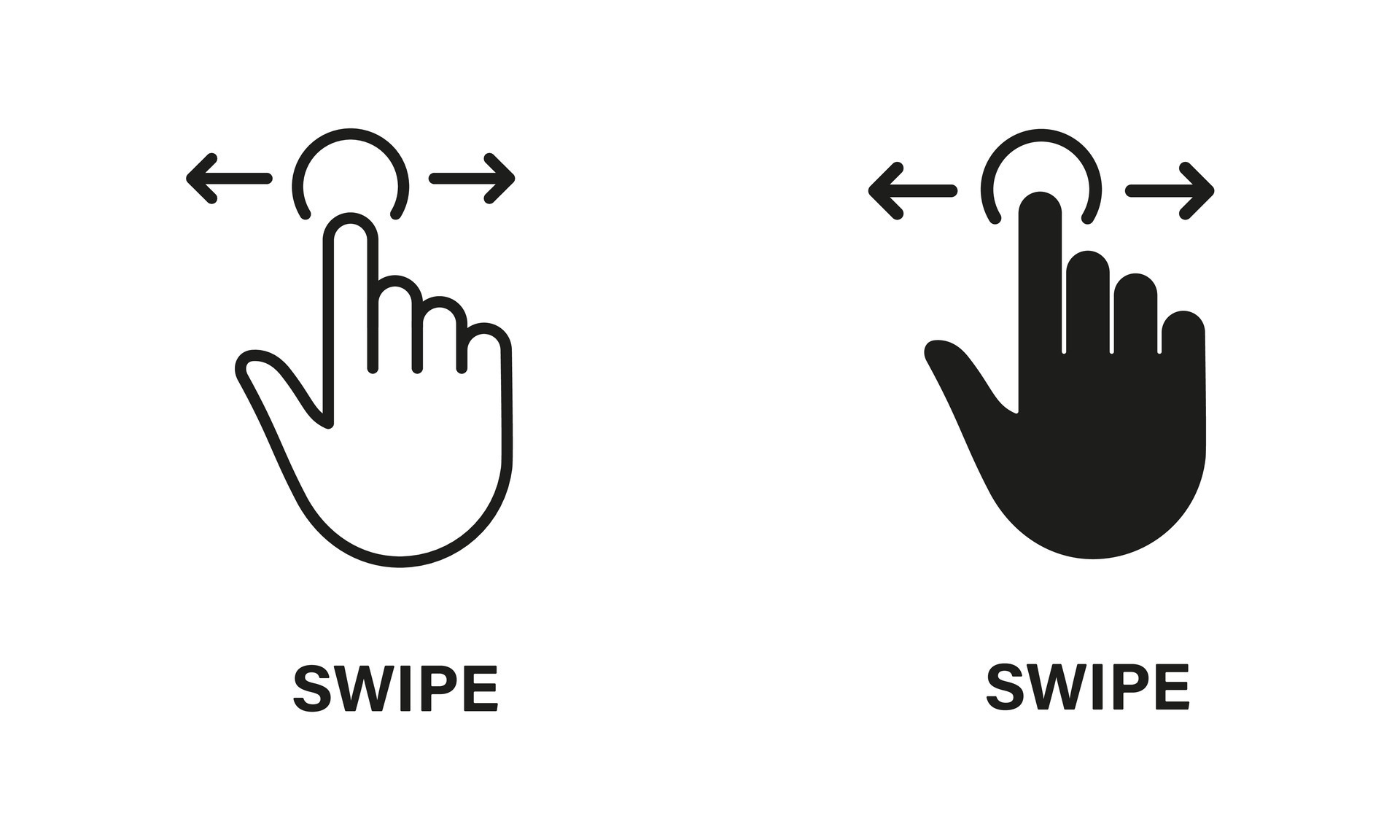 Swipe Gesture To Right And Left Hand Cursor Of Computer Mouse Line And Silhouette Black Icon