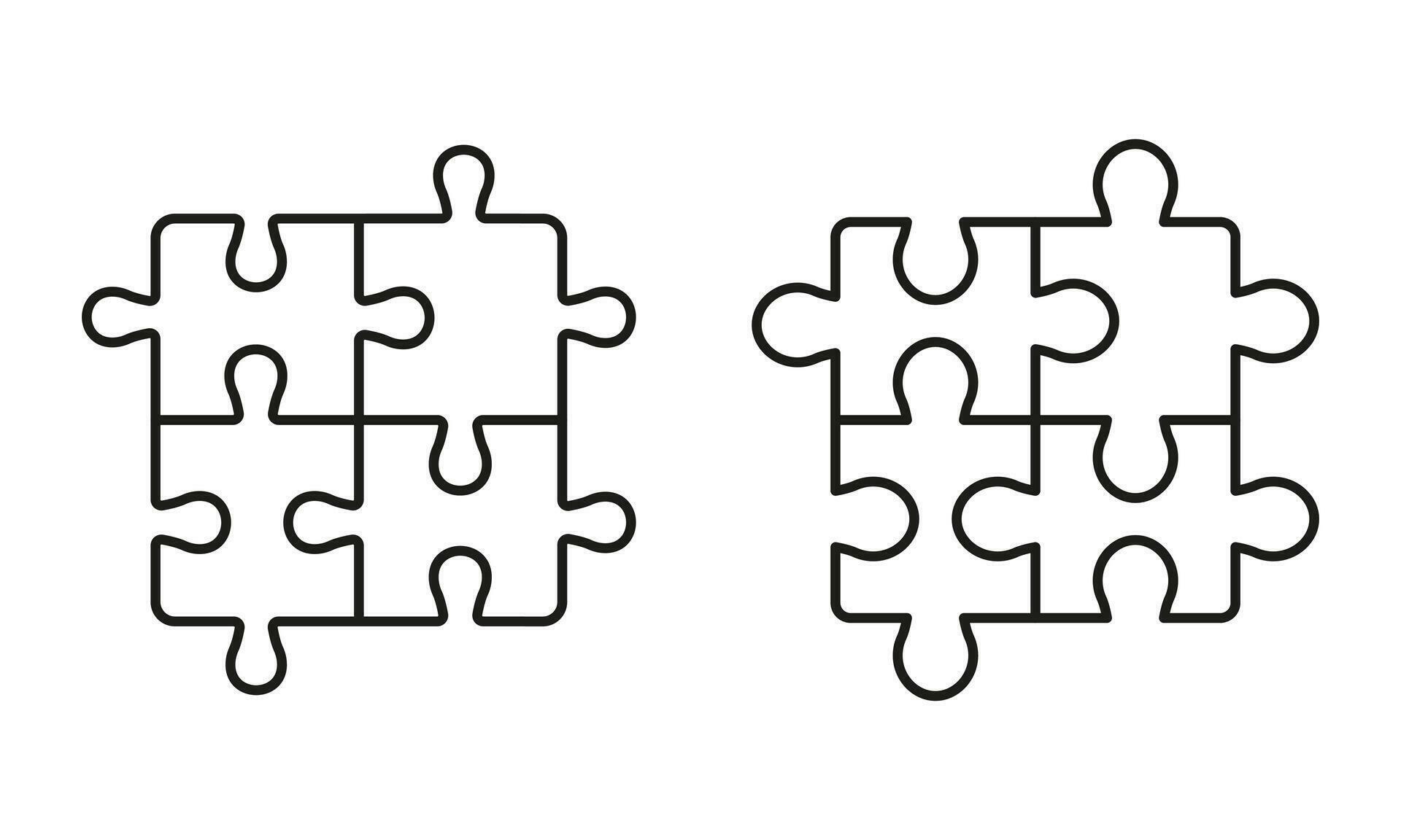 Puzzle Pieces Match, Combination Solution Line Icon Set. Teamwork ...