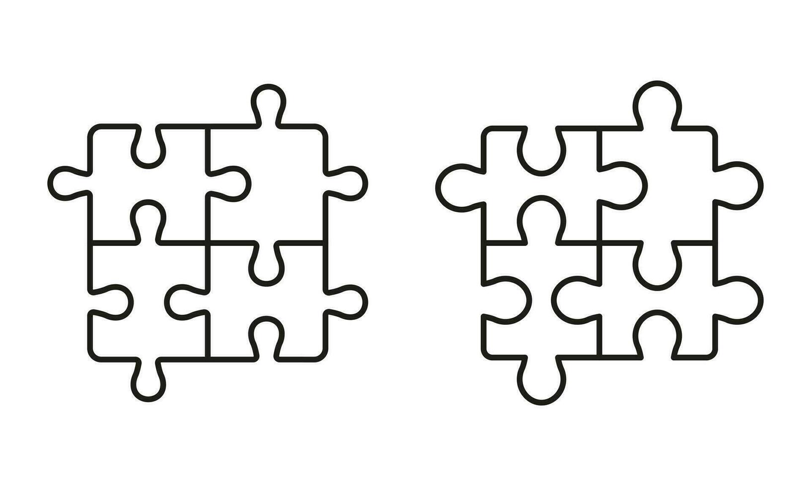 Puzzle Pieces Match Combination Solution Line Icon Set Teamwork