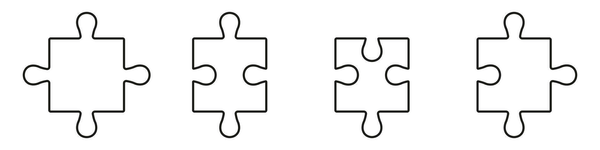 Puzzle Pieces Fit Line Icon Set. Jigsaw Game Matching, Complete Logic ...