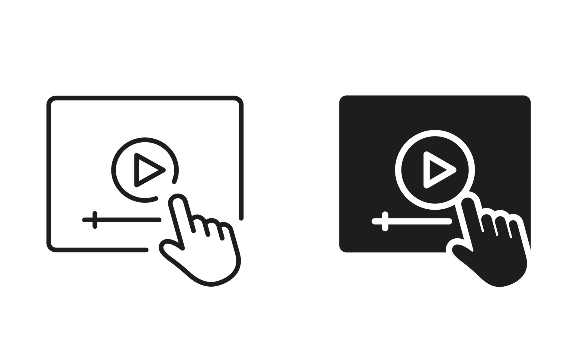 Video Tutorials Silhouette And Line Icon Set Video Player With Mouse Pointer Black Sign E