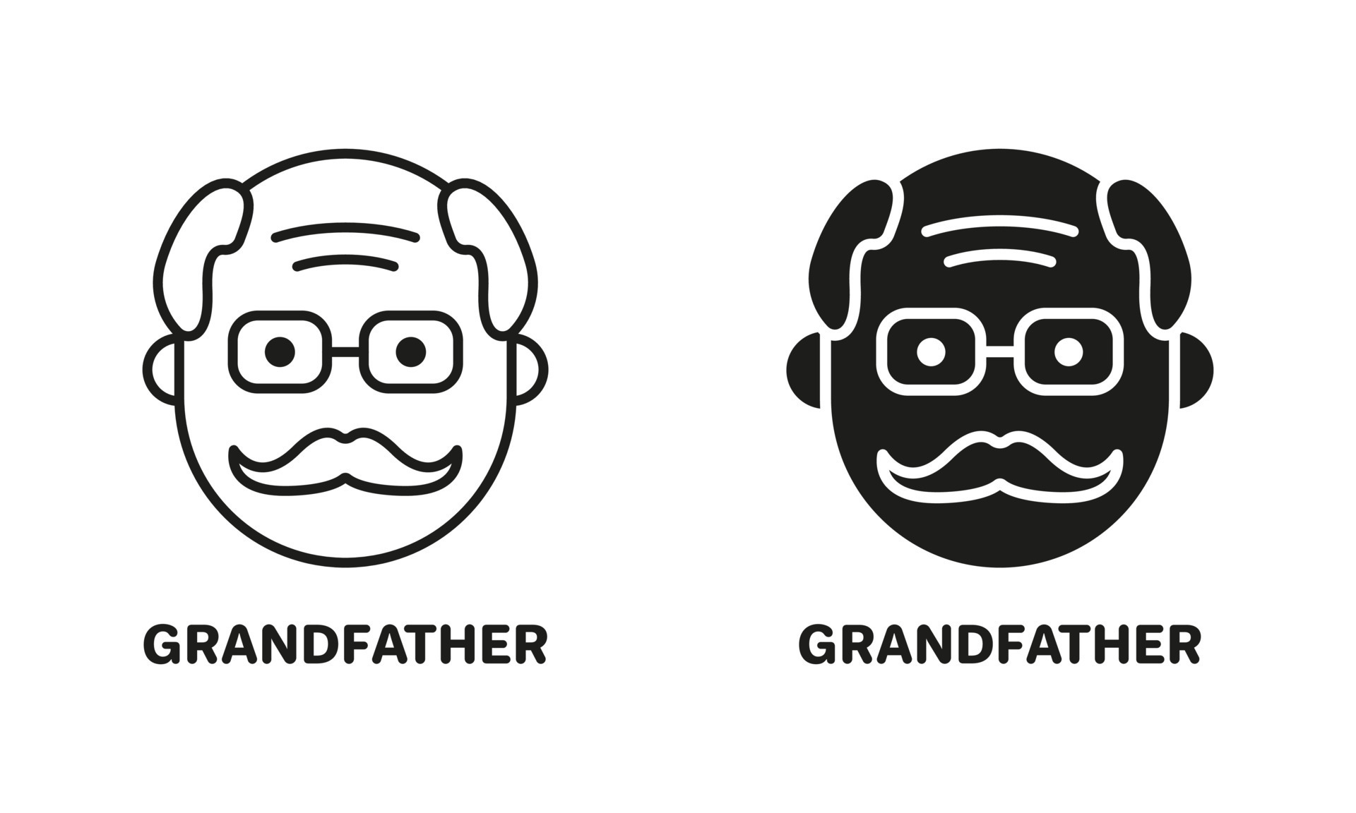 Old Man Senior Person Silhouette And Line Icon Black Set Happy Elder Man Pictogram Old