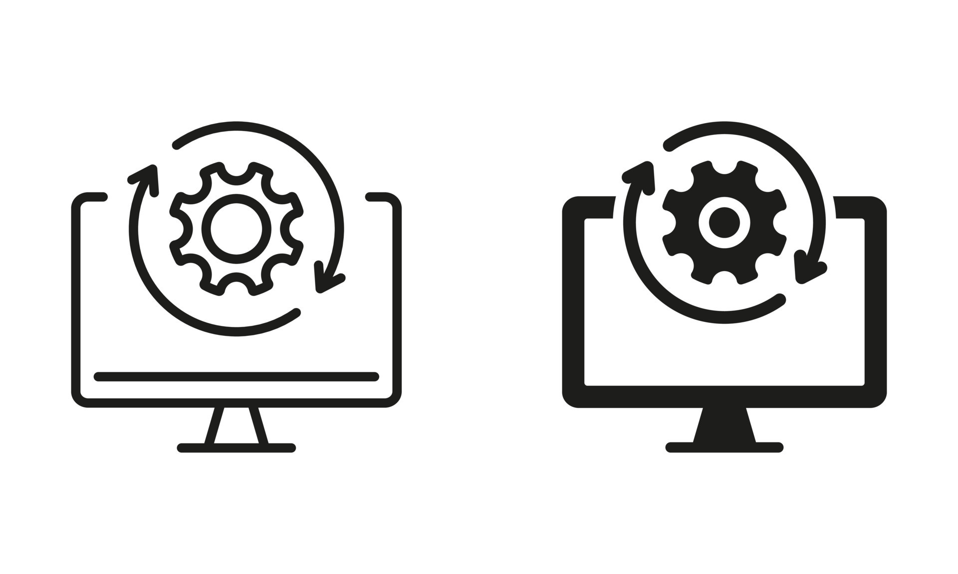 Upgrade Of Software Line And Silhouette Icon Set Computer System