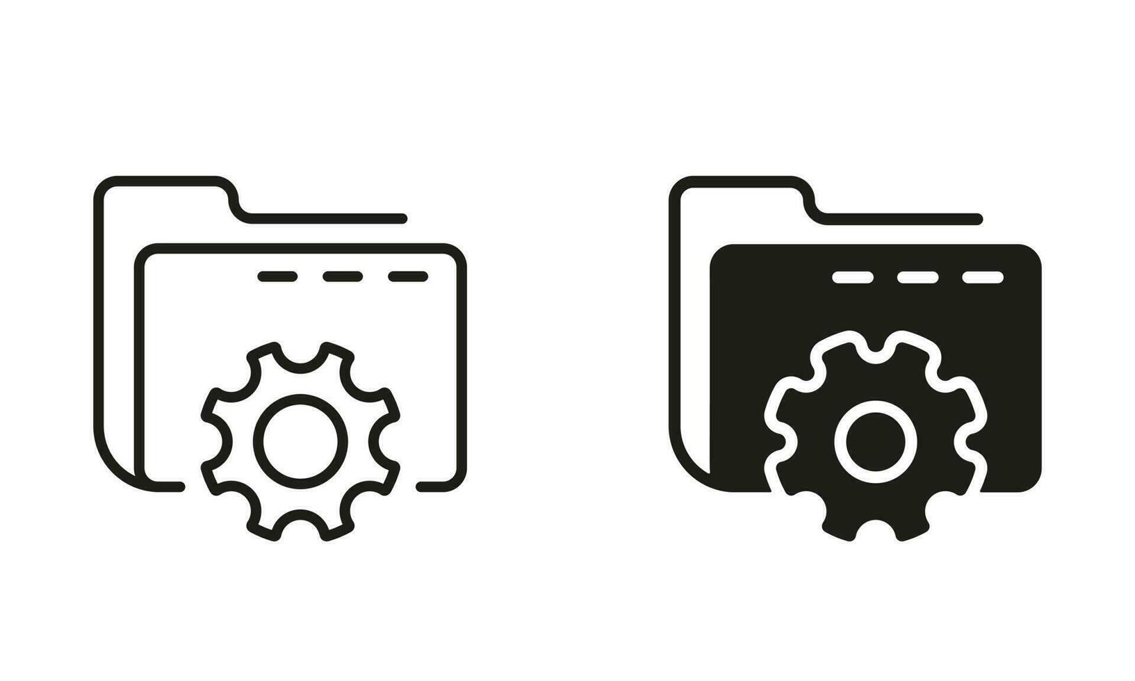 Computer Folder With Gear Line And Silhouette Icon Set Setting Of Data