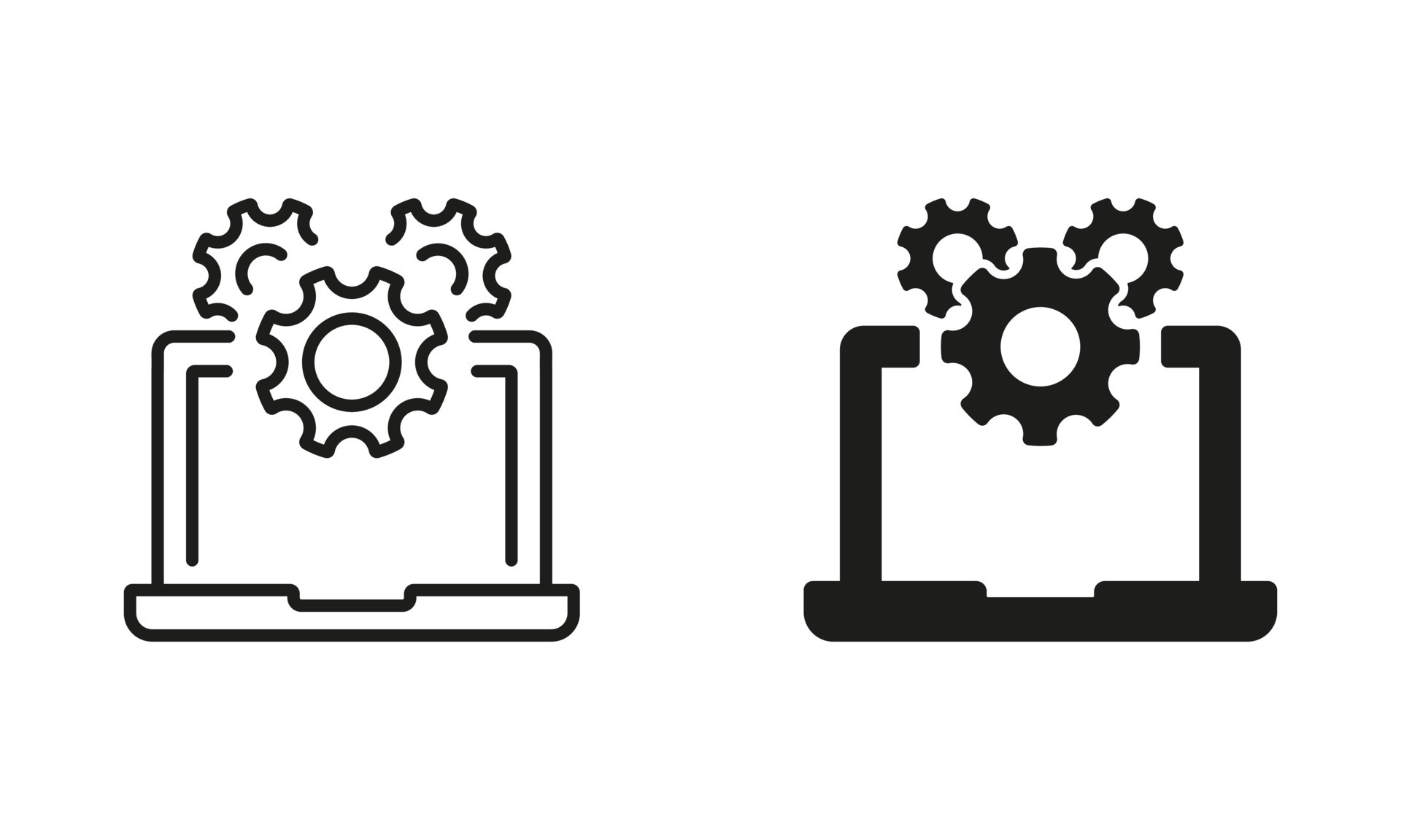 Computer System Update Line And Silhouette Icon Set Settings And
