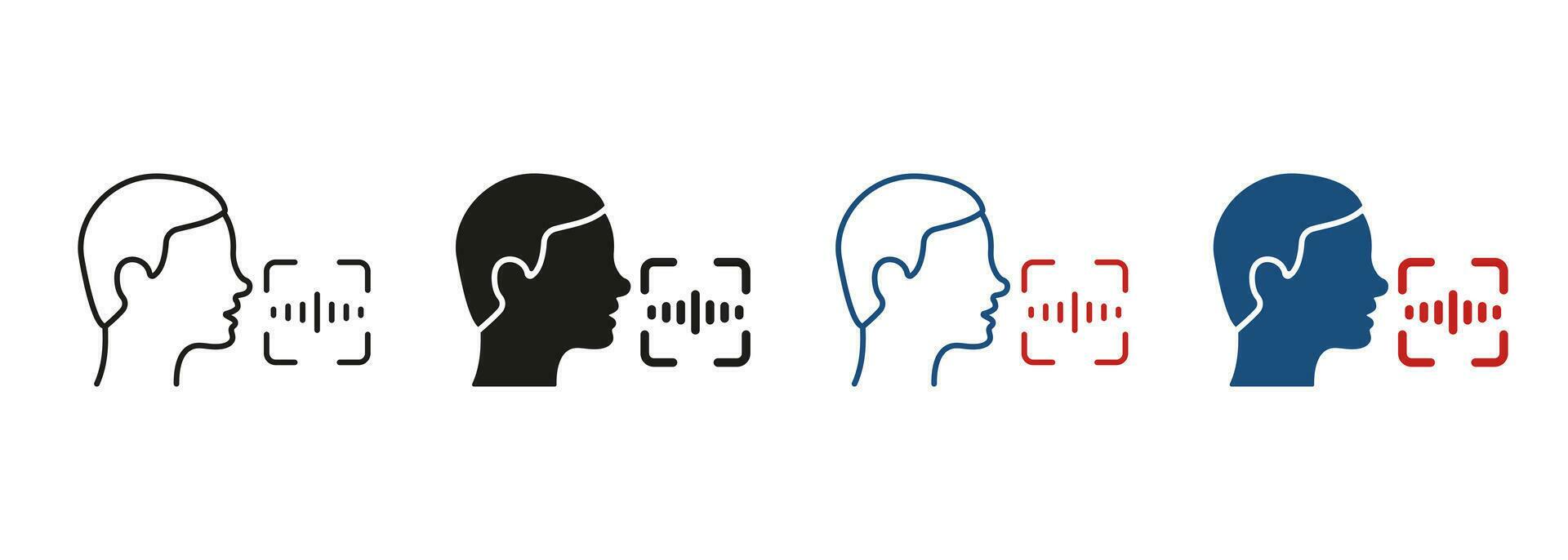 Voice ID Recognition Technology Line and Silhouette Icon Set ...