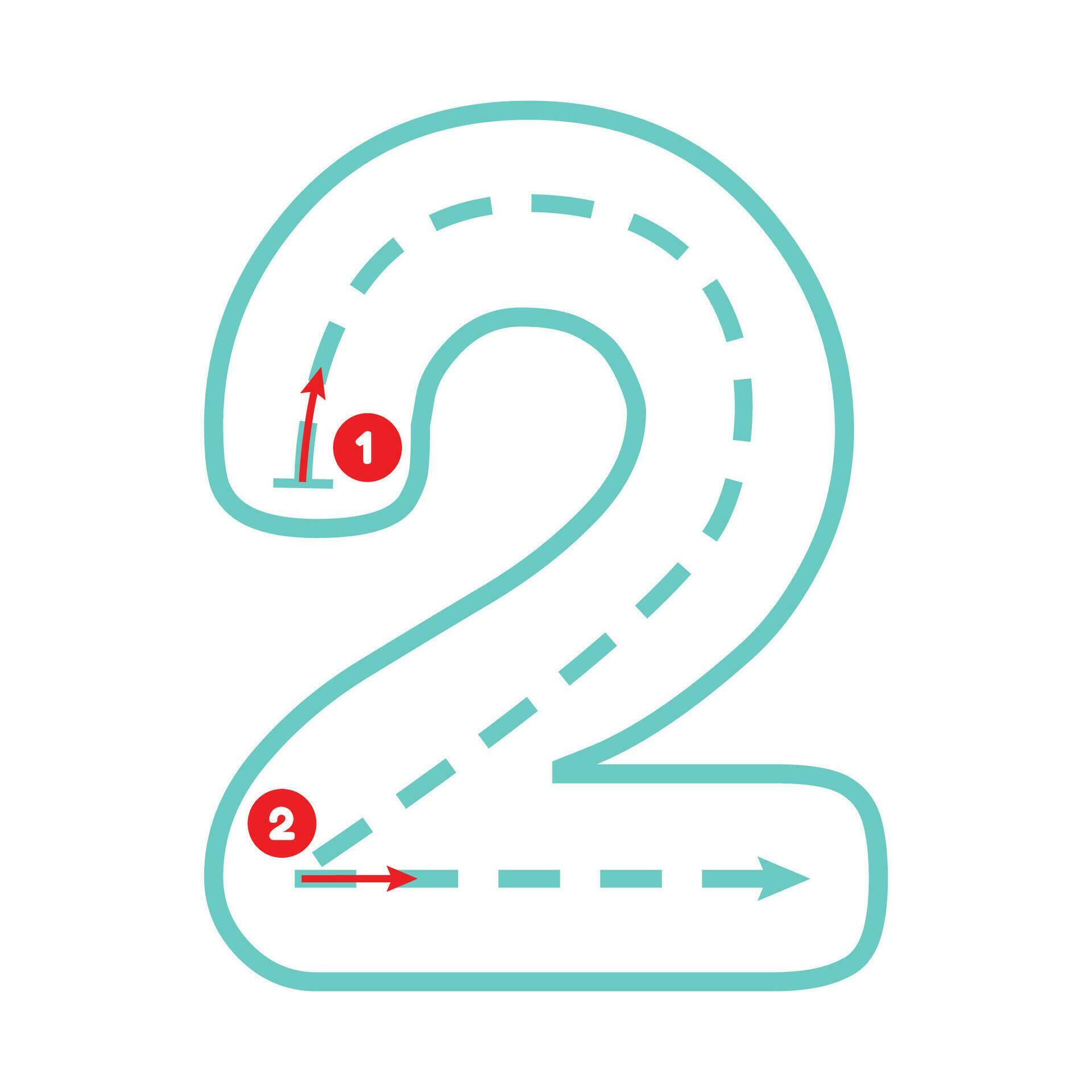 Write number two with tracing guide. Outline number. Preschool ...