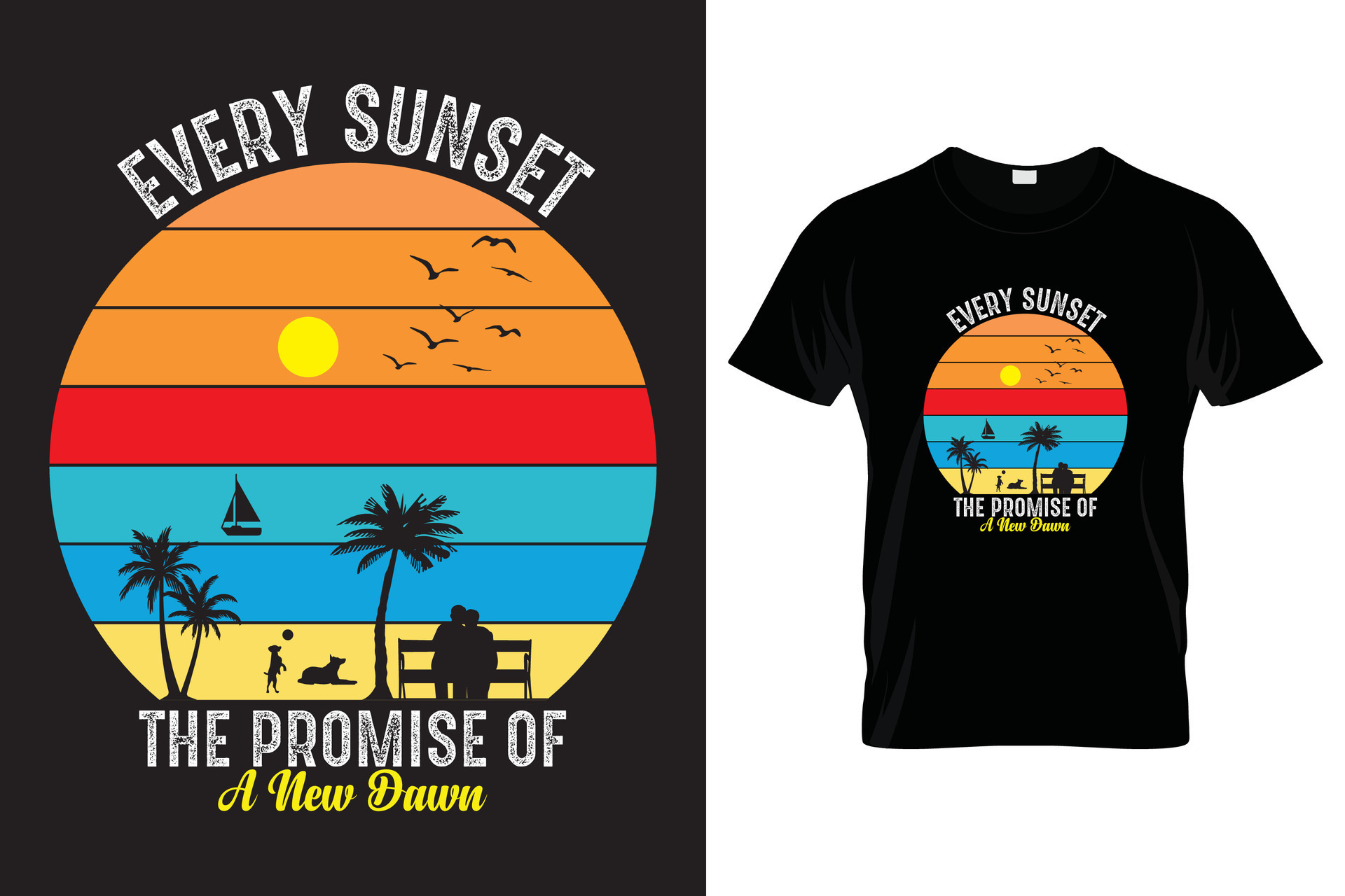 Sunset Beach T Shirt Design Print Ready Vector Illustration Of Sunset