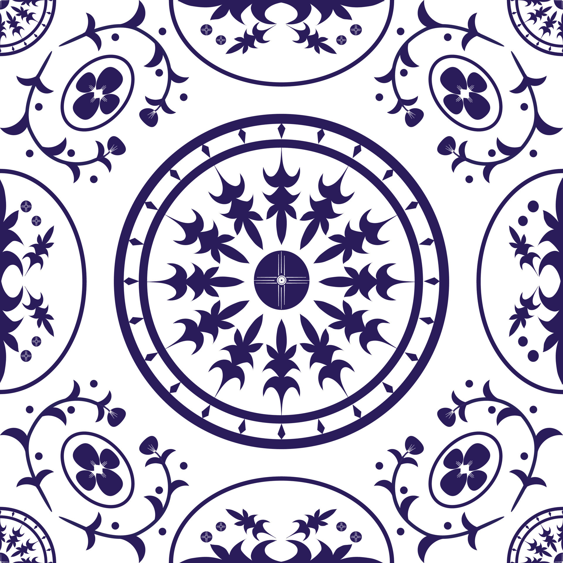 Blue and white flower pattern background, ceramic tile pattern, vector ...
