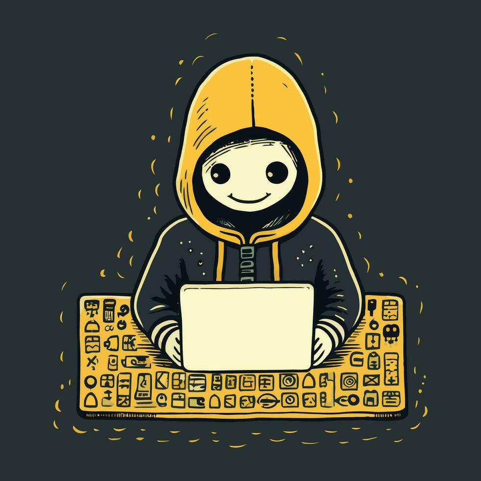 Hacker Cyber Criminal With Laptop Stealing User Personal Data