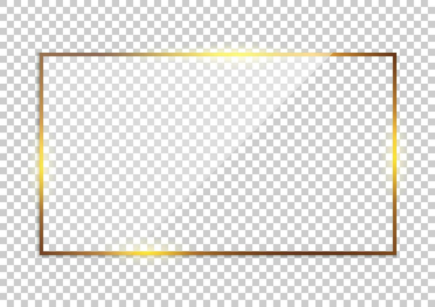 Luxury gold border isolated on transparent background. Glowing gradient effect rectangle frame ...