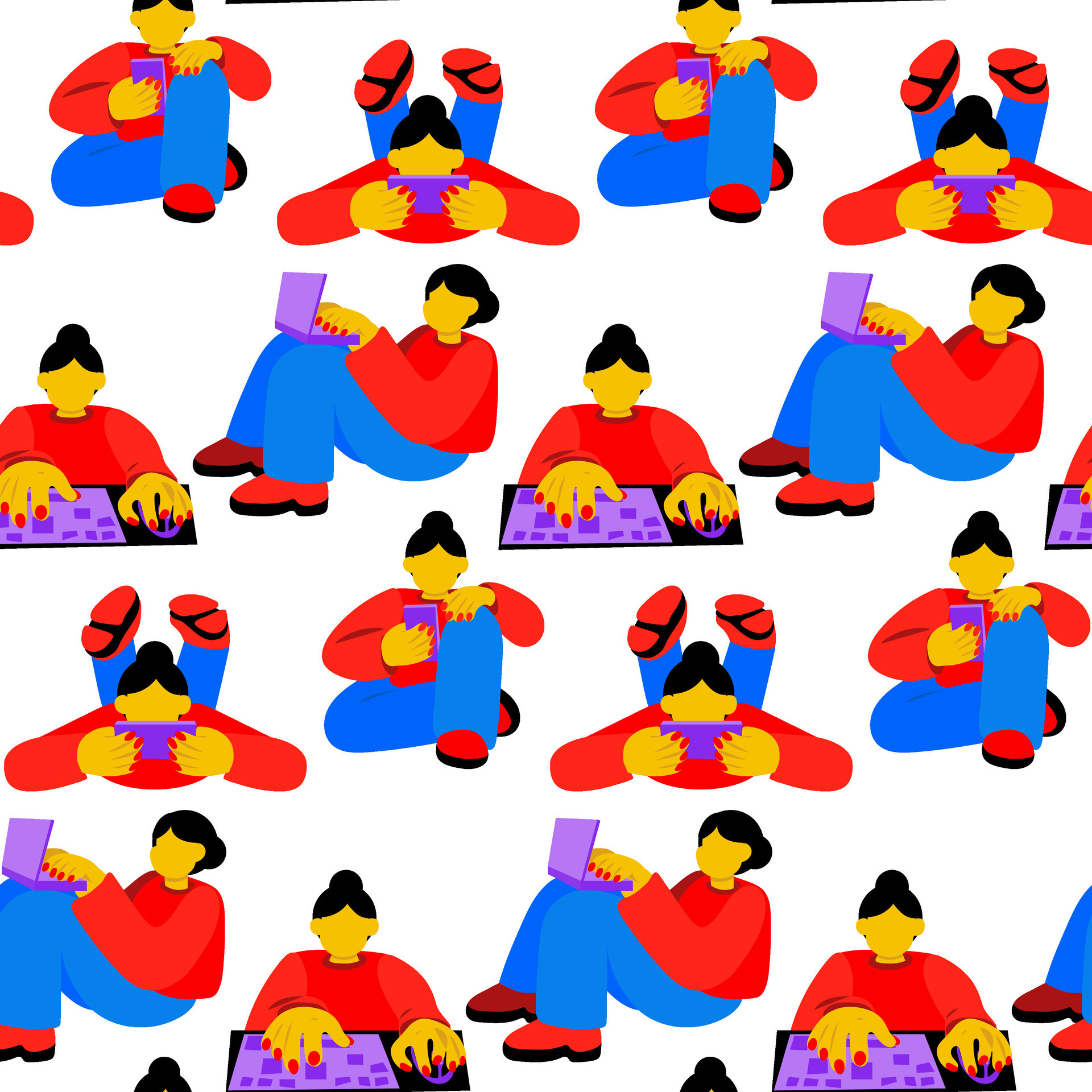 A pattern of girls texting with someone using a laptop and a computer ...