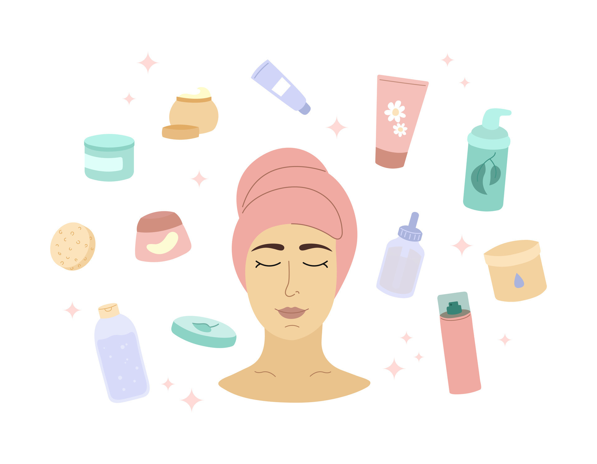 Natural Skin Care Products And Young Woman No Makeup Self Care Concept