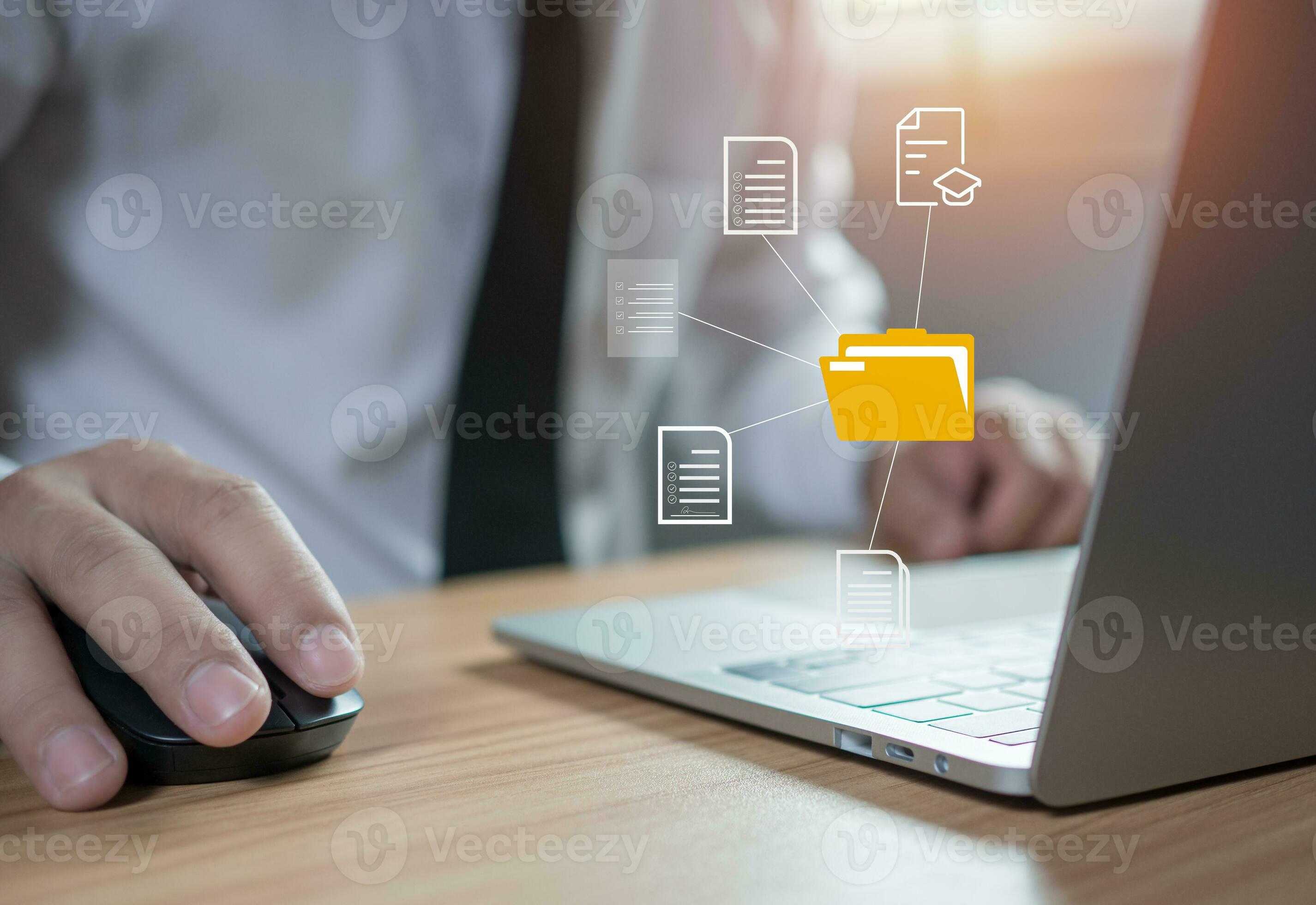 Folder Document Management System Dms Open File Folder With Flying Blank Documents With Computer