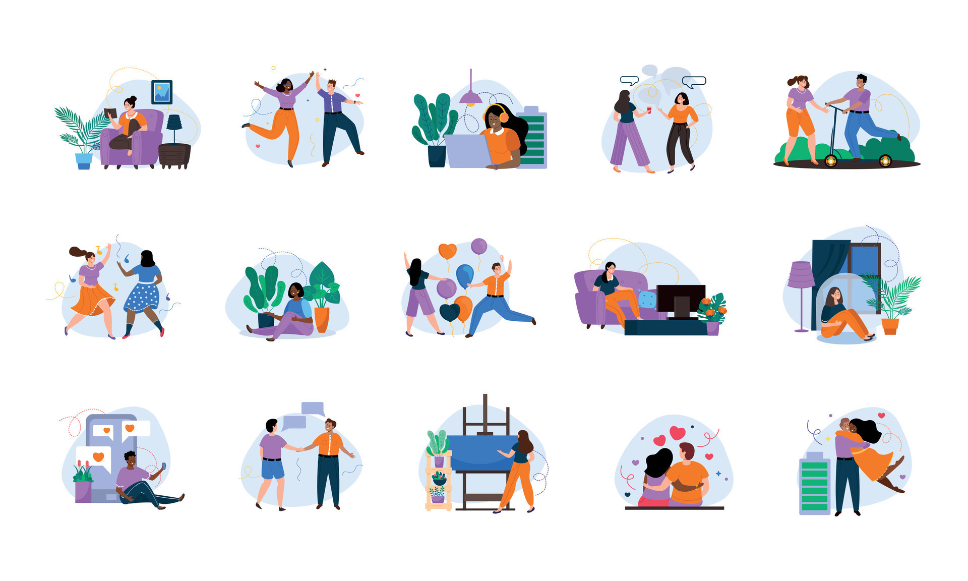 Introvert And Extrovert People Flat Recolor Set 25802692 Vector Art at ...